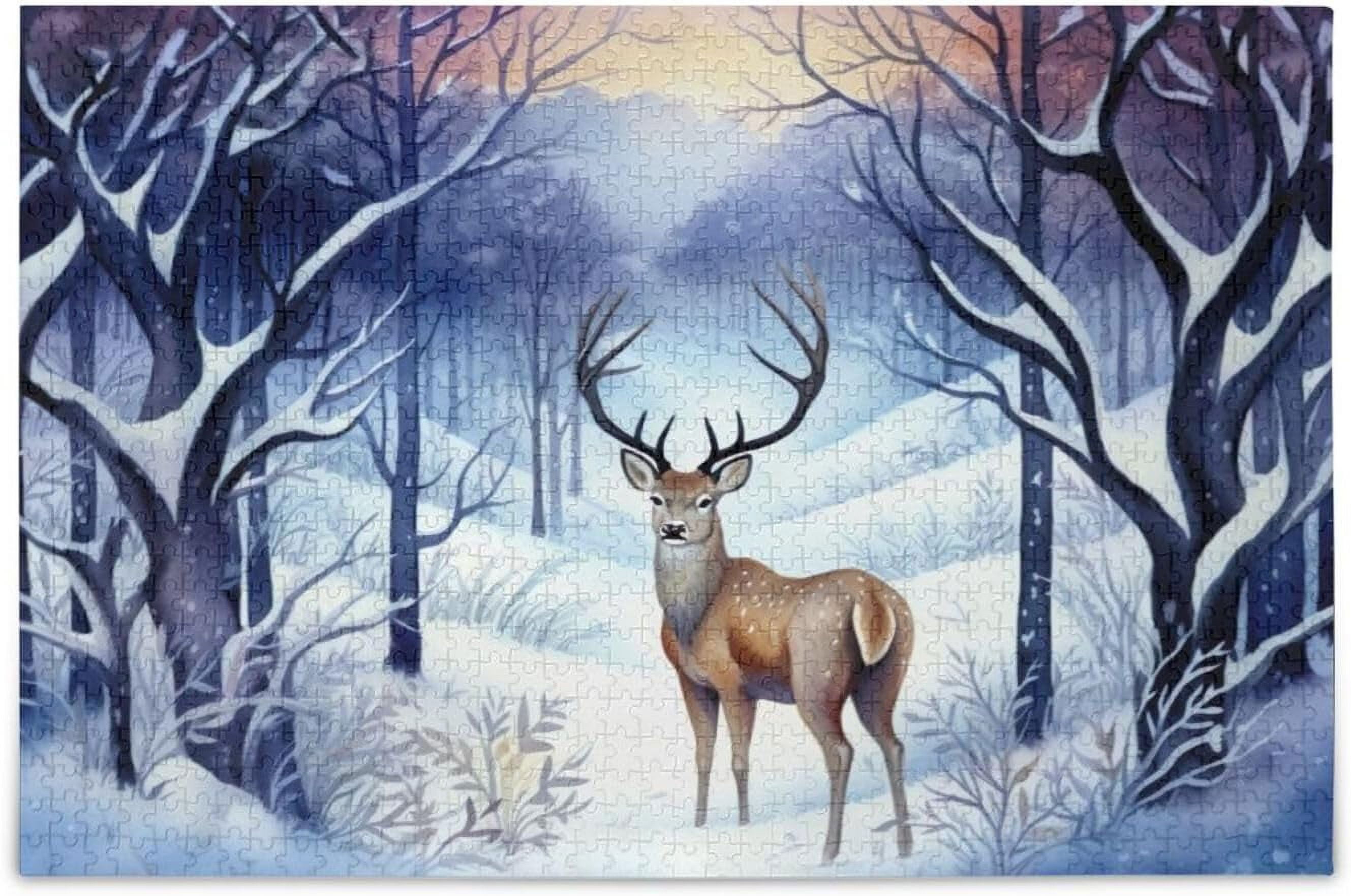 Winter Reindeer Jigsaw Puzzles for Adults 1000 Pieces, Die-Cut Puzzle ...