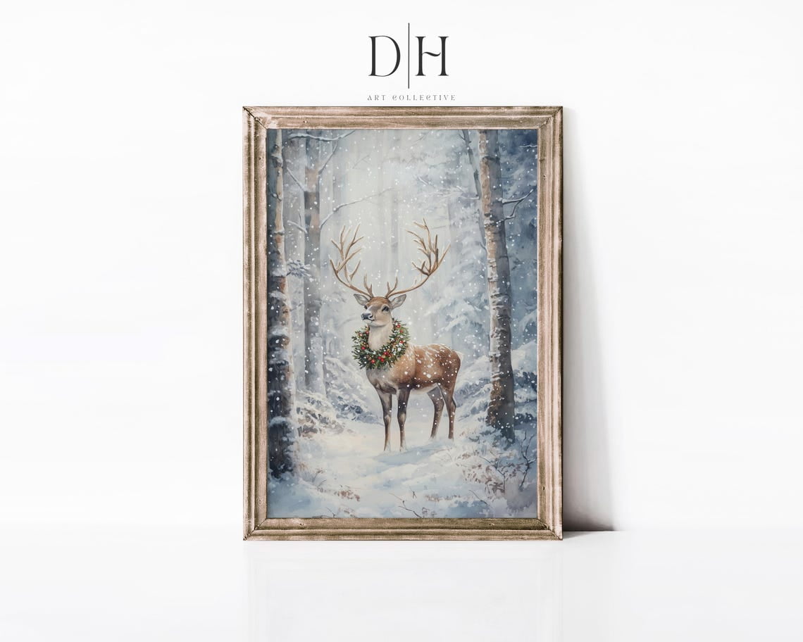 Winter Reindeer Poster Caribou, Wildlife Art, Unframed Poster Size ...