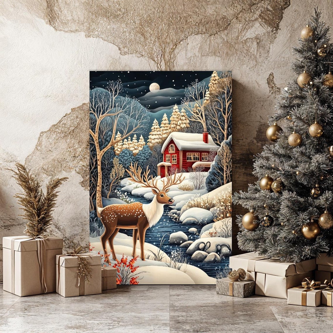Winter Reindeer Wall Art Snowy Wonderland Poster Winter Wall Decor ...