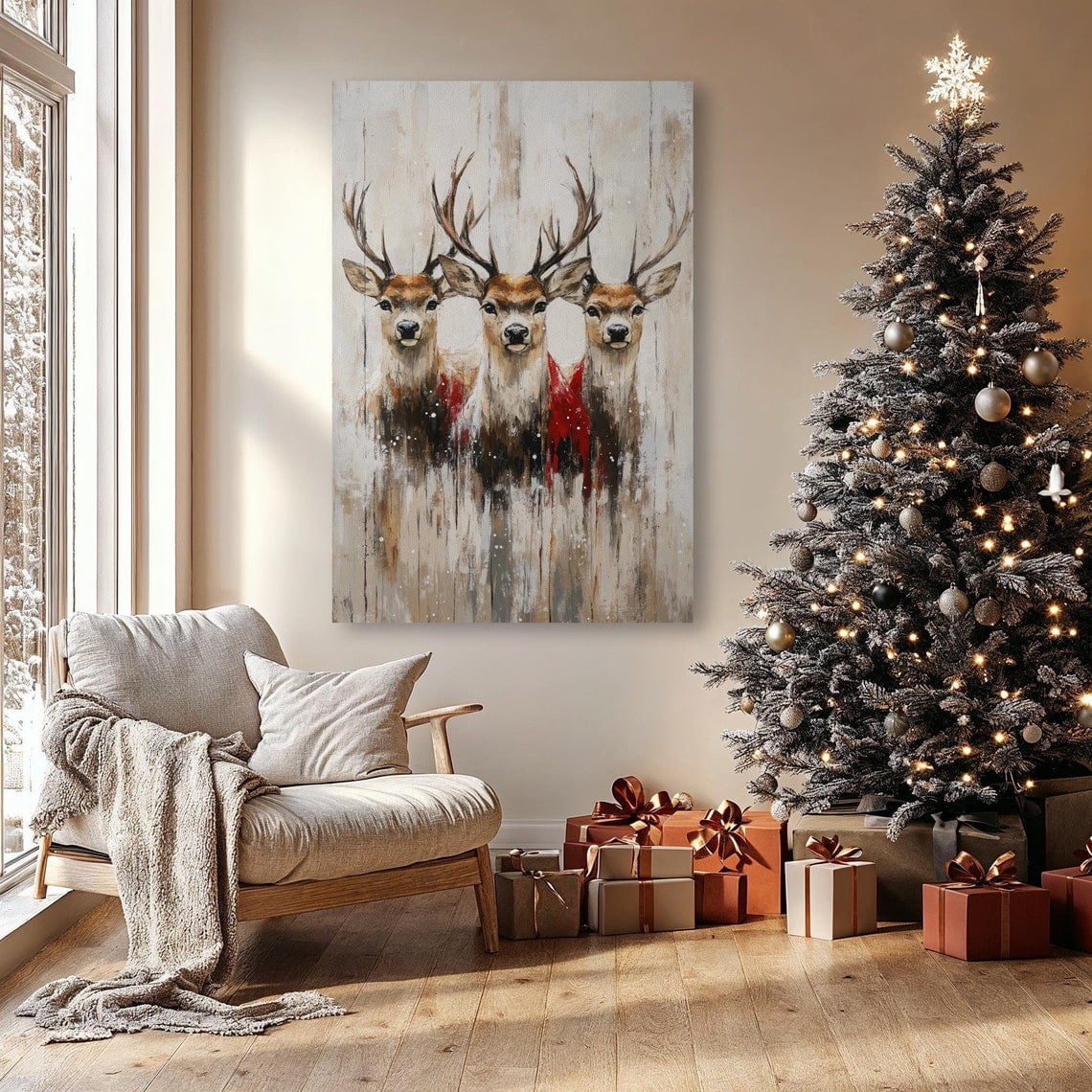 Winter Reindeers Wall Art Festive Winter Animal Poster Gorgeous Deers ...