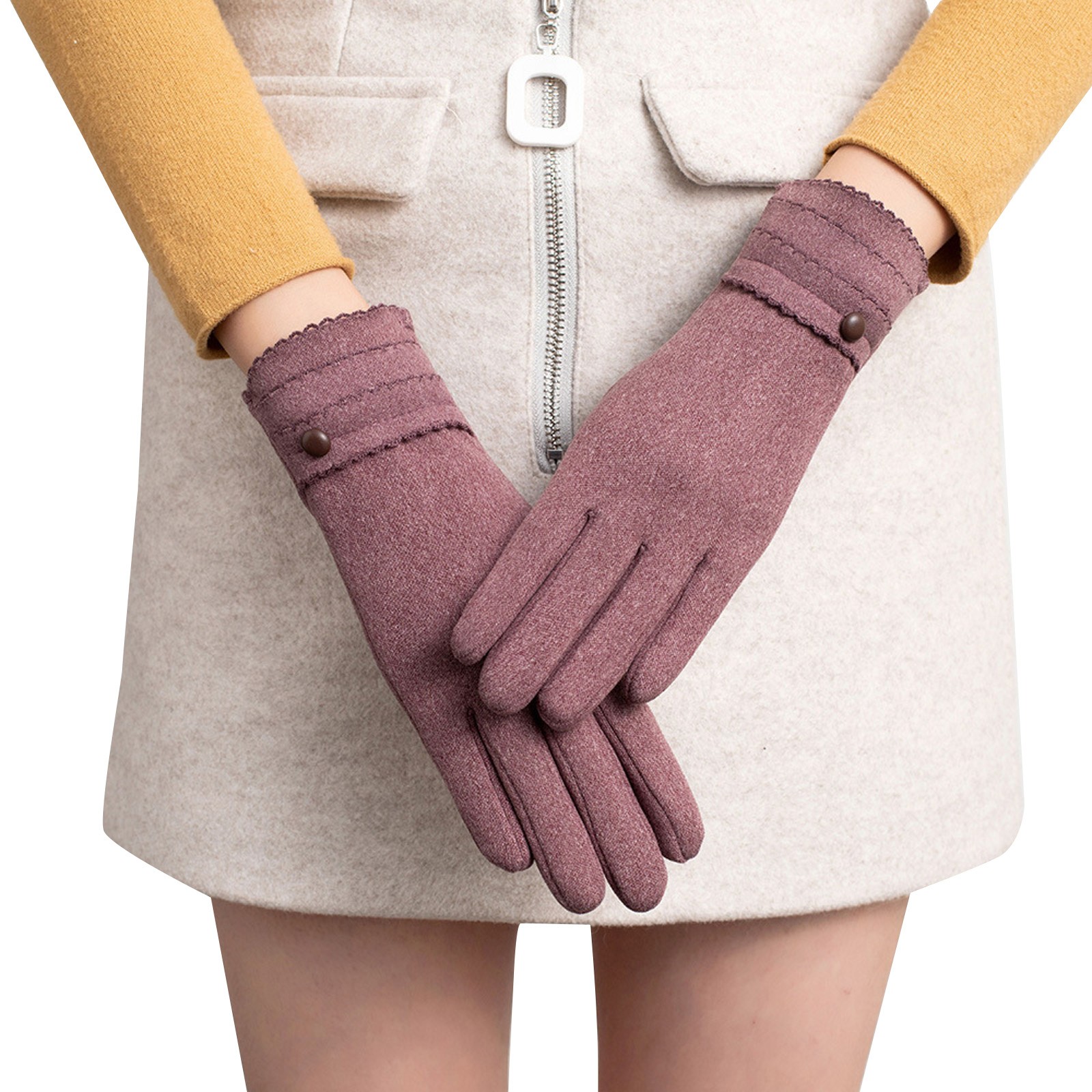 Winter Riding Thickened Warm Screen Plush Solid Button Women Outdoor ...