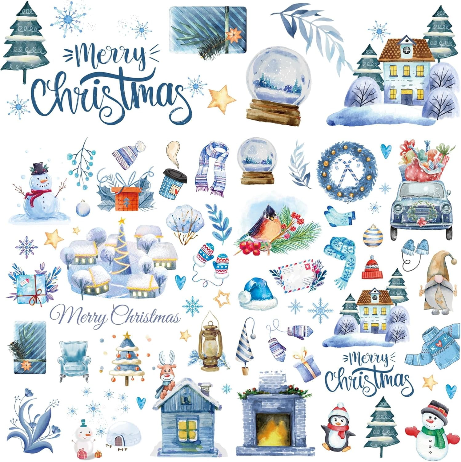 Winter Rub on Transfers Labels 8.3x11.7 Inch Snowman Gift Rub on Decals ...