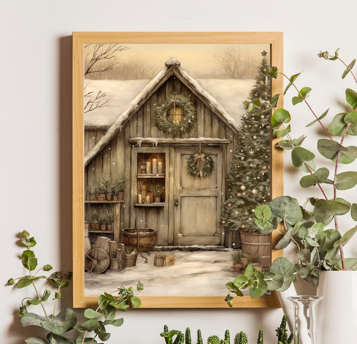 Winter Rustic Cabin Poster Art, Cabin Wall Art, Winter Wall Decor ...
