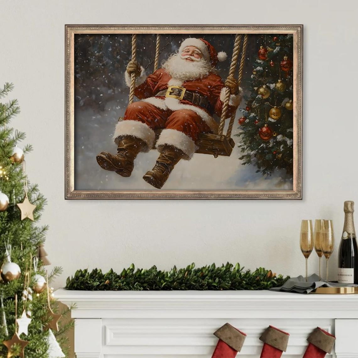 Winter Santa Swing Wall Art, Festive Decor, Cozy Winter Wonderland ...