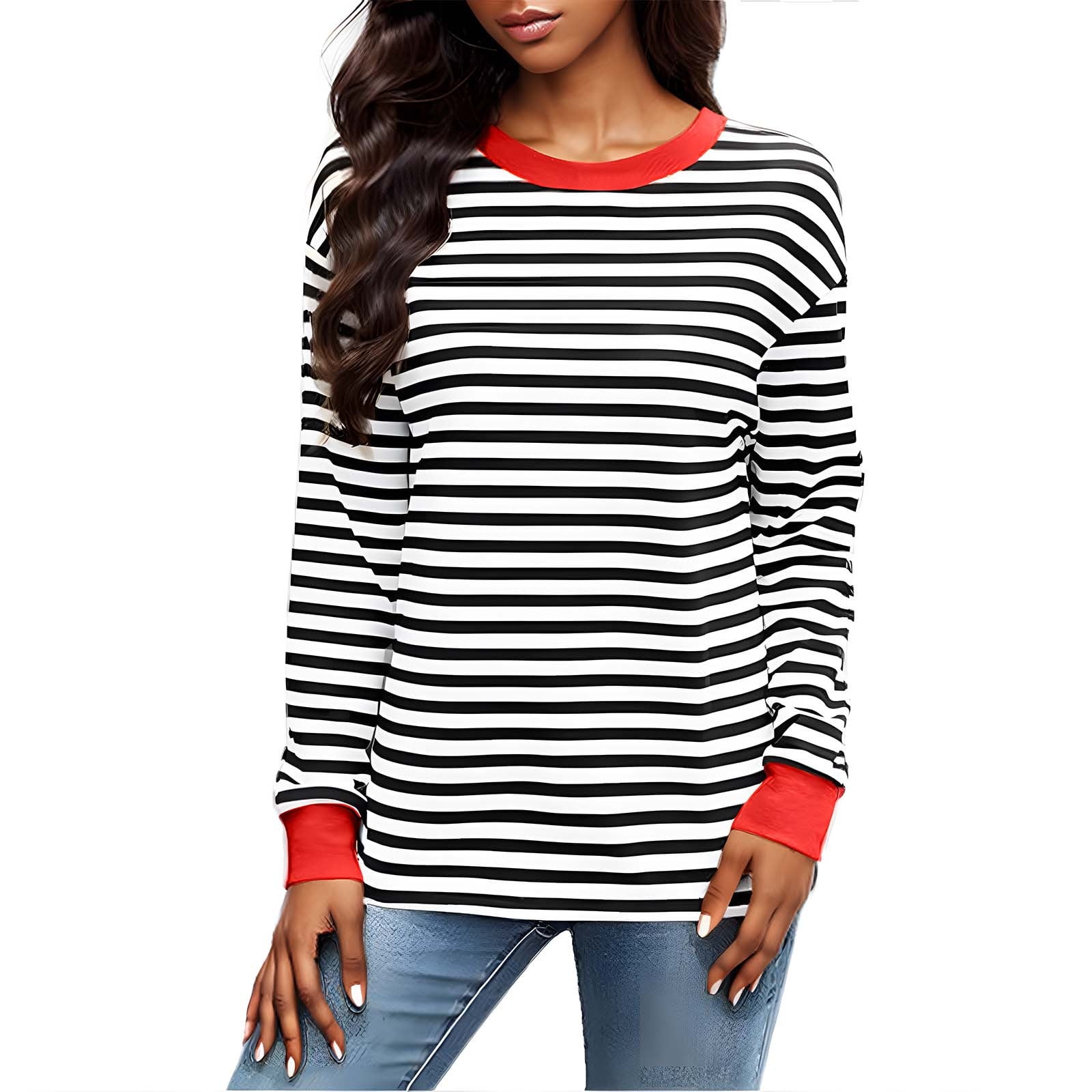 Winter Saving!QUINDOS Long Sleeve Tshirts for Women Striped Winter Tops ...