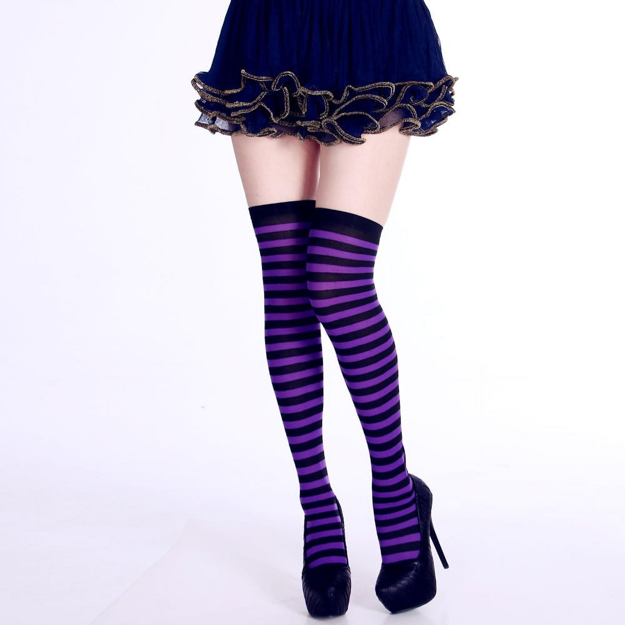 Winter Savings 2024! purcolt Women's Stripe Long Tube Socks Thigh High ...