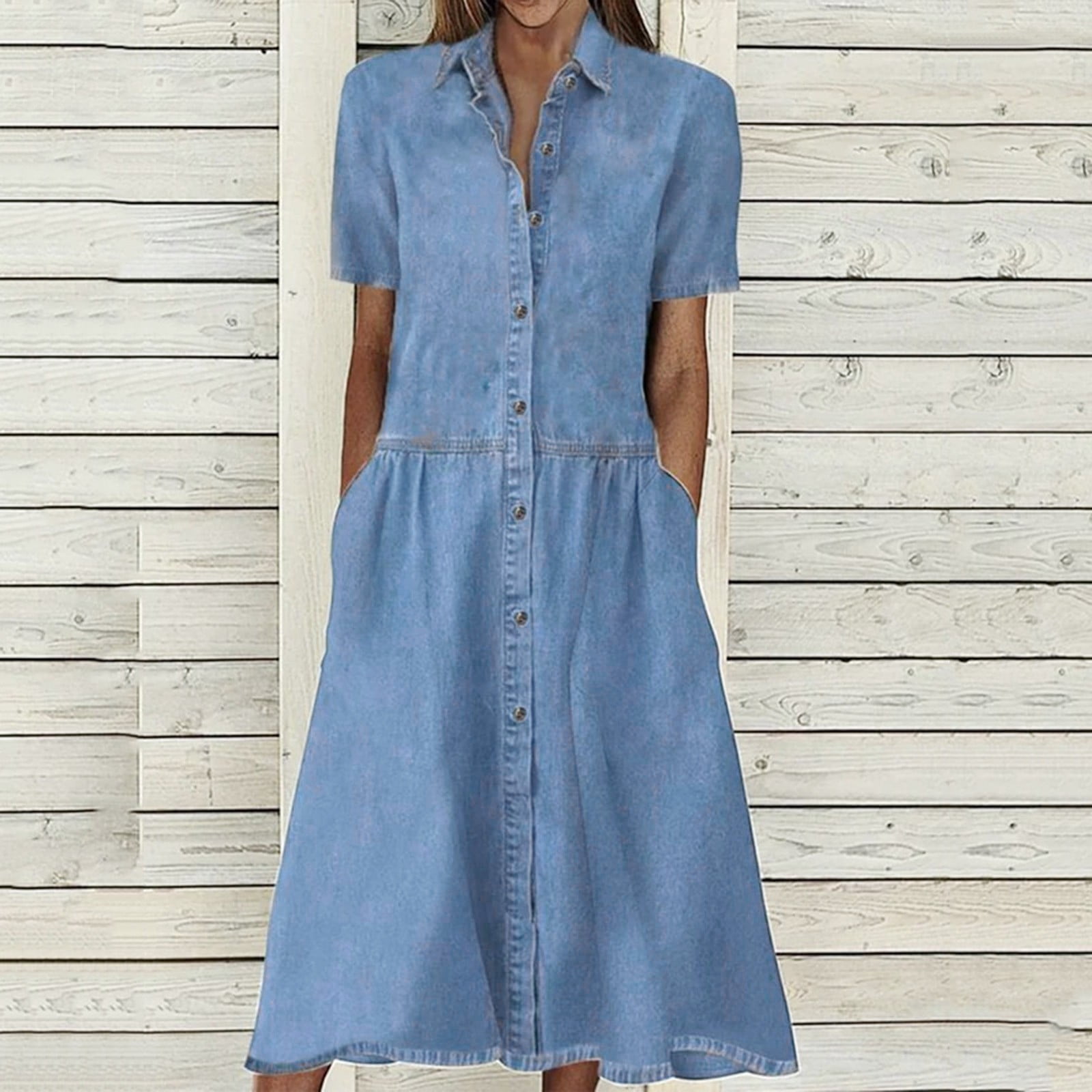 Winter Savings Clearacne Womens Casual Button Down Maxi Denim Dress V ...
