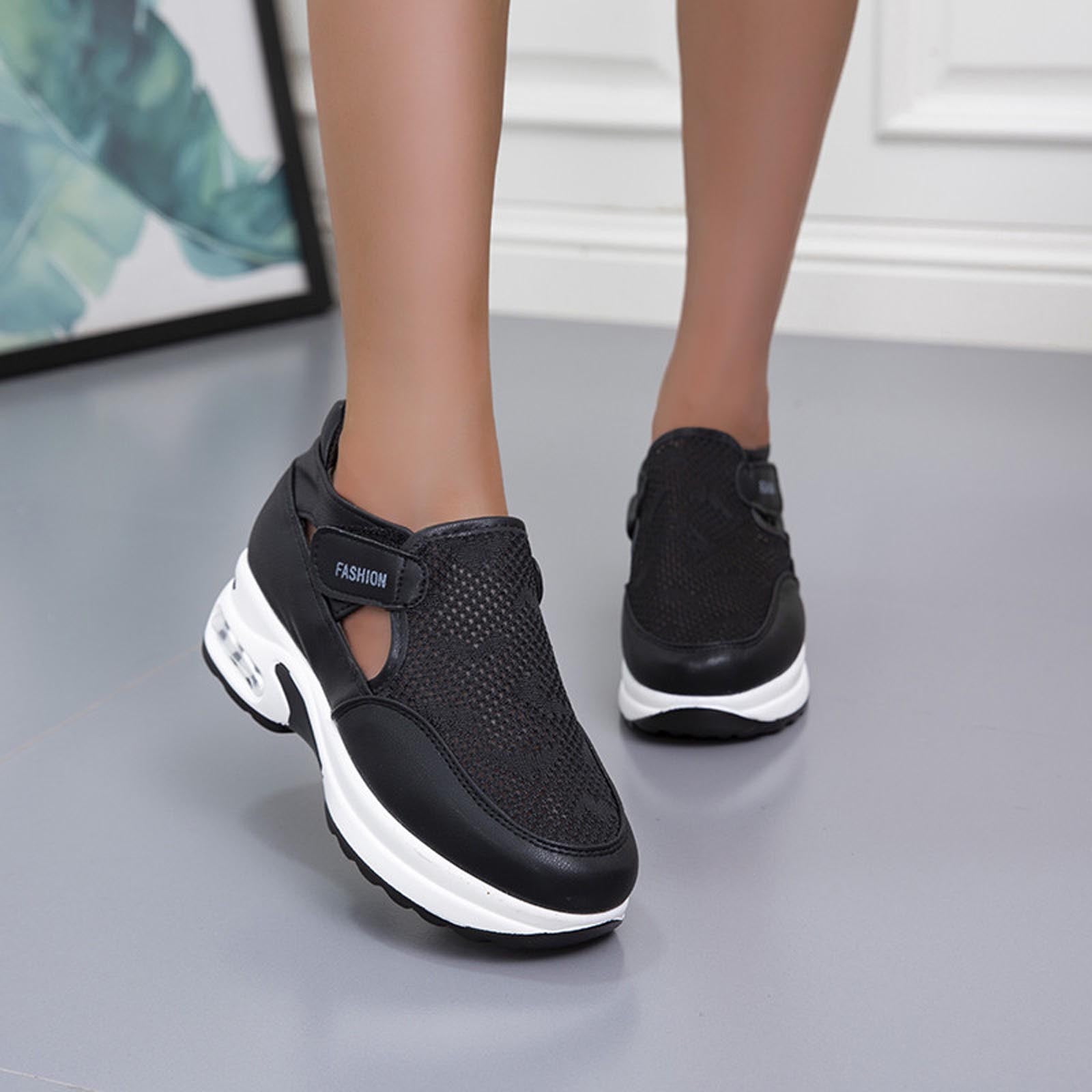 SuoKom Sneakers for Women, Casual Skeleton Mesh Breathable Thick Bottom ...