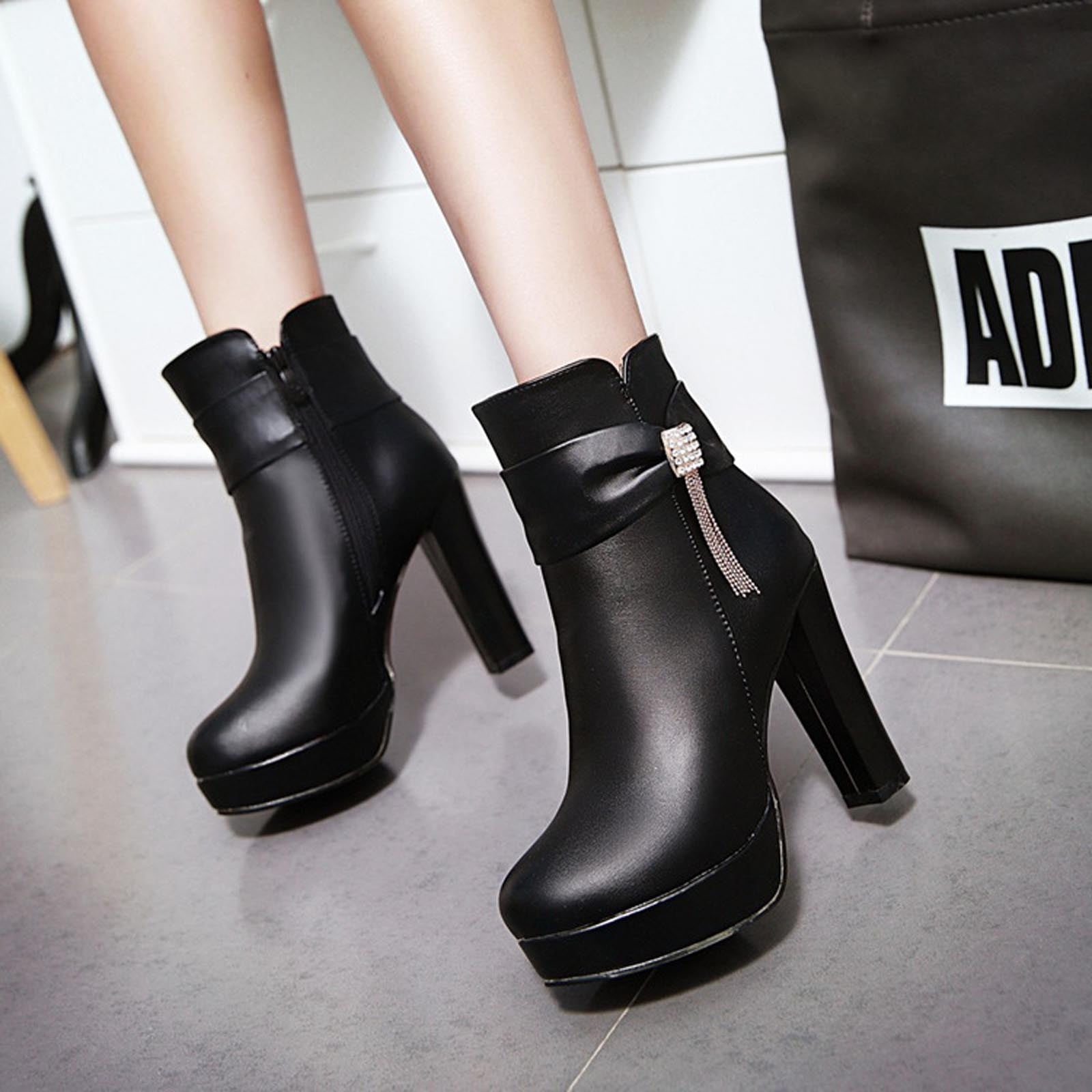 Suokom Boots for Women, Retro Flat Bottom Casual Boots Plus Size Slip ...