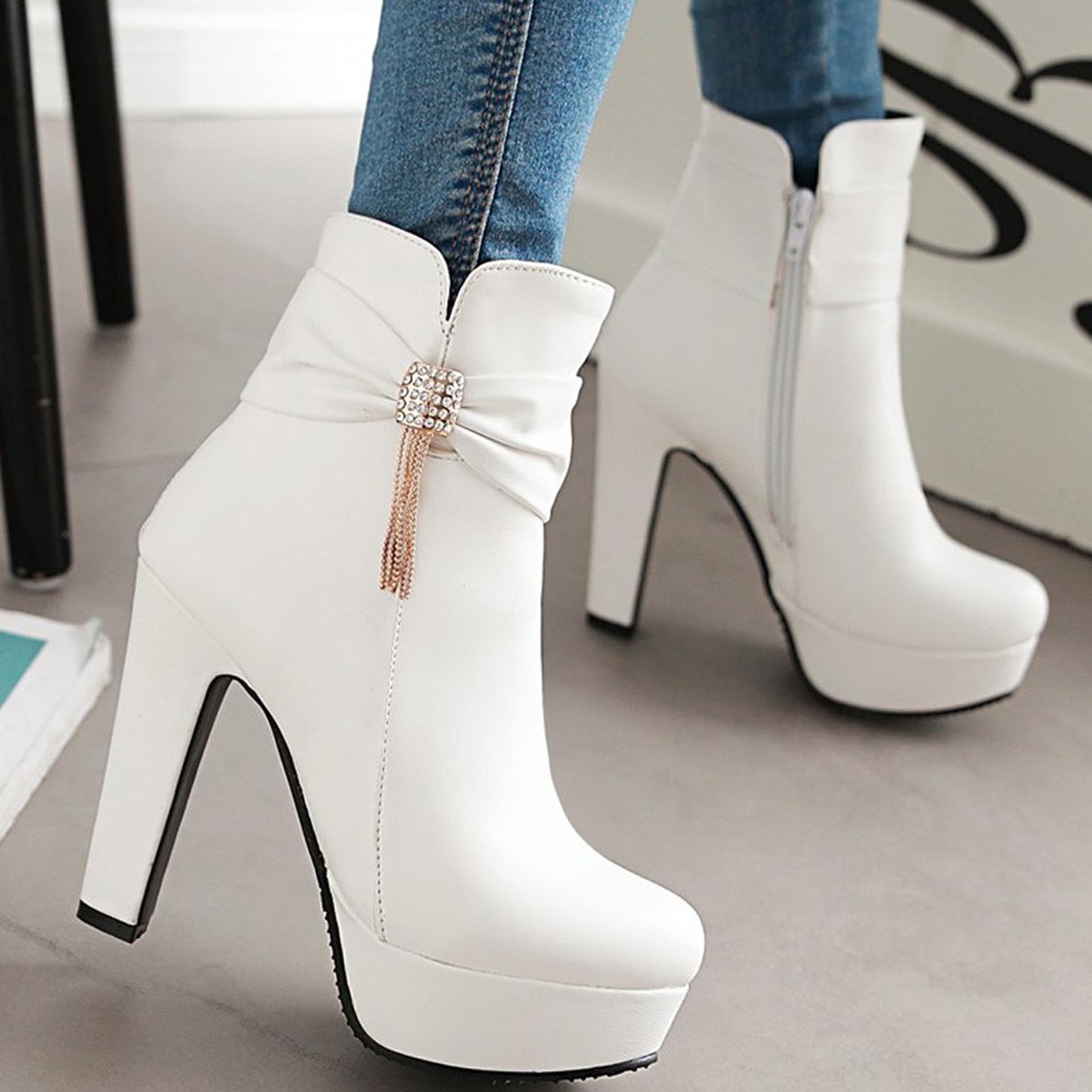 Suokom Boots for Women, Retro Flat Bottom Casual Boots Plus Size Slip ...