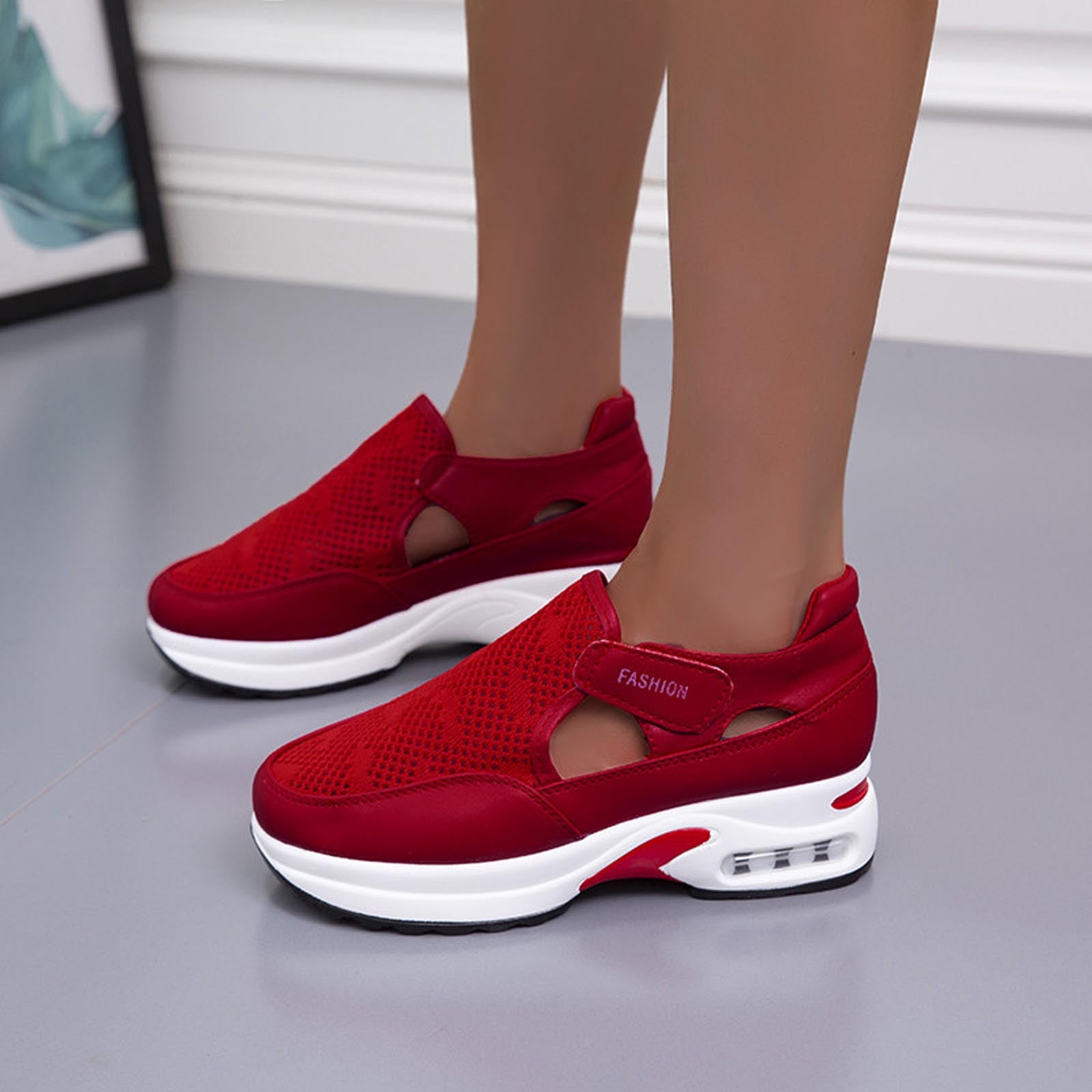 Suokom Sneakers for Women, Casual Skeleton Mesh Breathable Thick Bottom ...