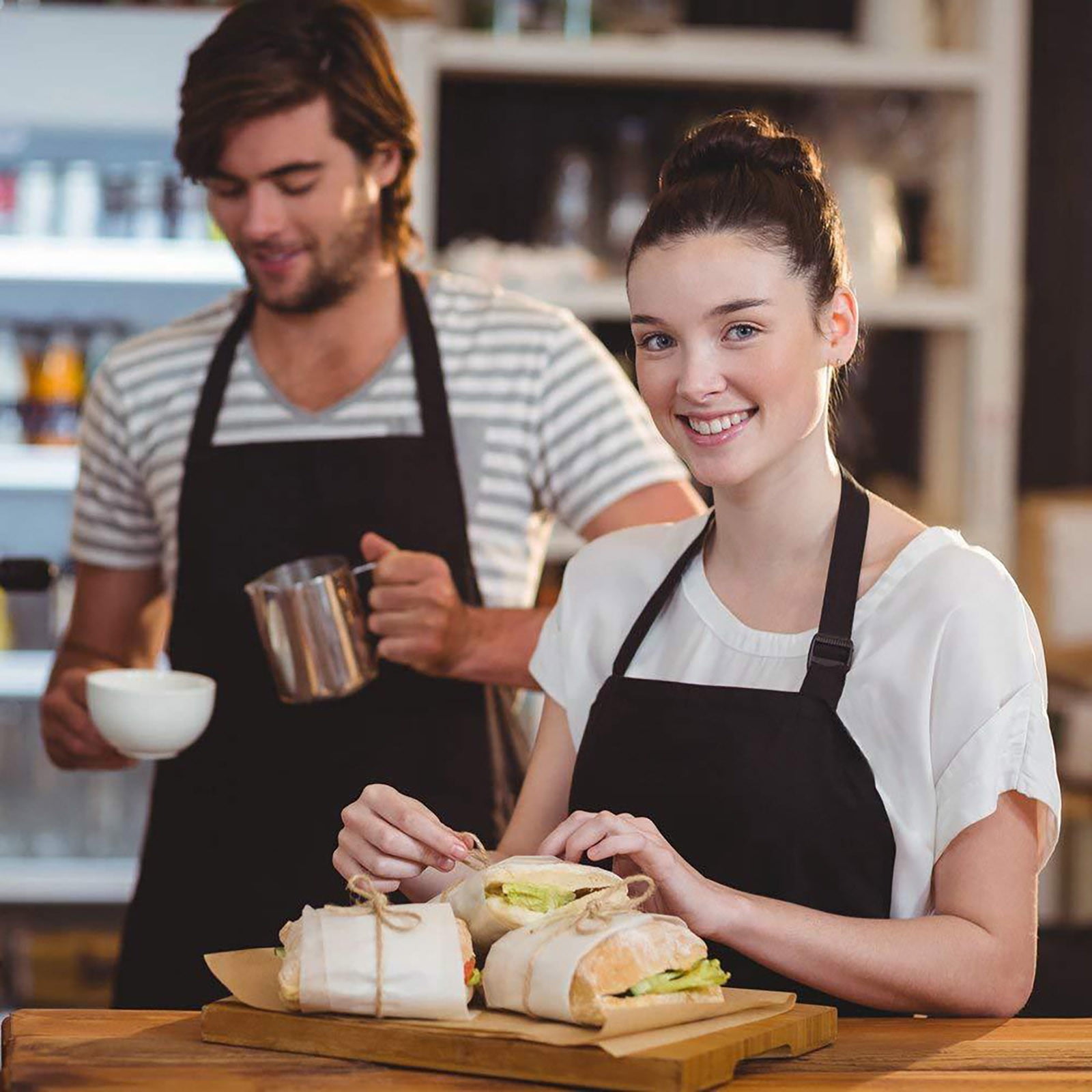 Suokom Women's Casual Print Long Polyester Chef Kitchen Apron Dress ...