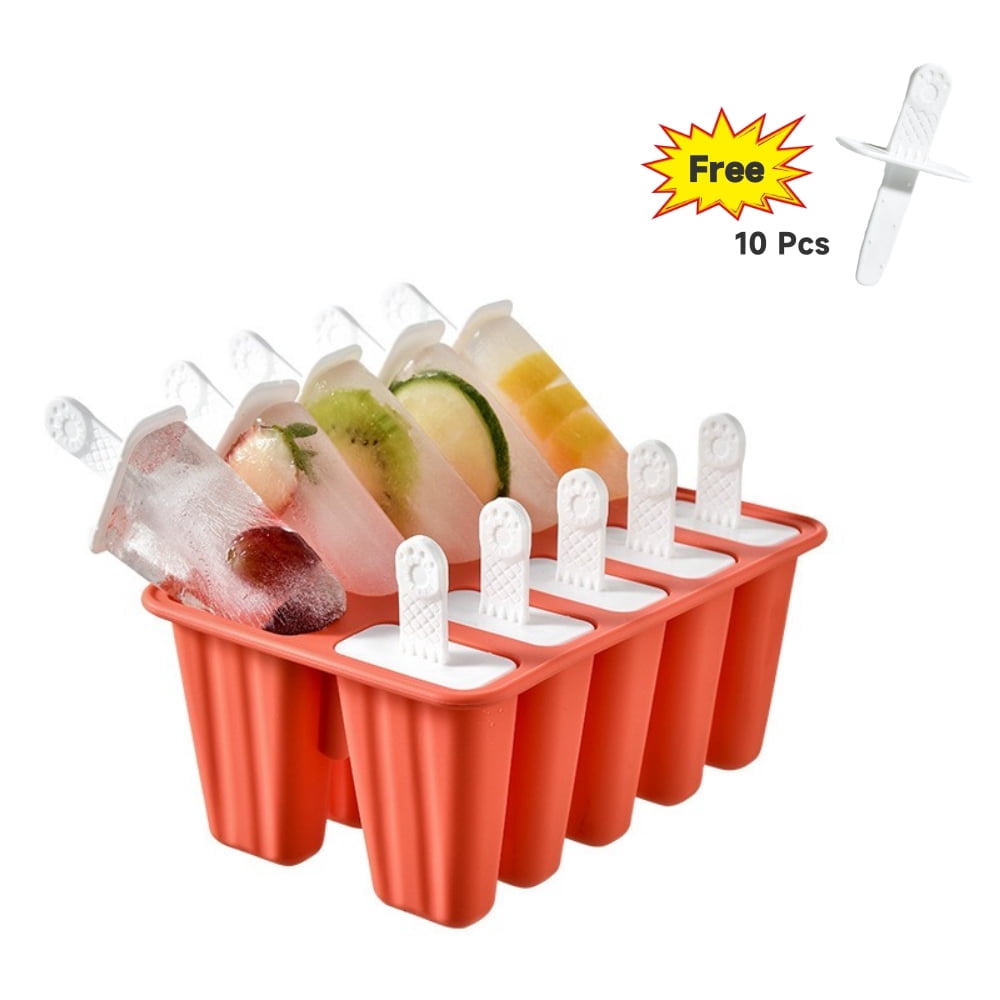 JOGZMZ Silicone Ice Tray Maker, 10 Popsicle Molds, Easy Release, DIY ...