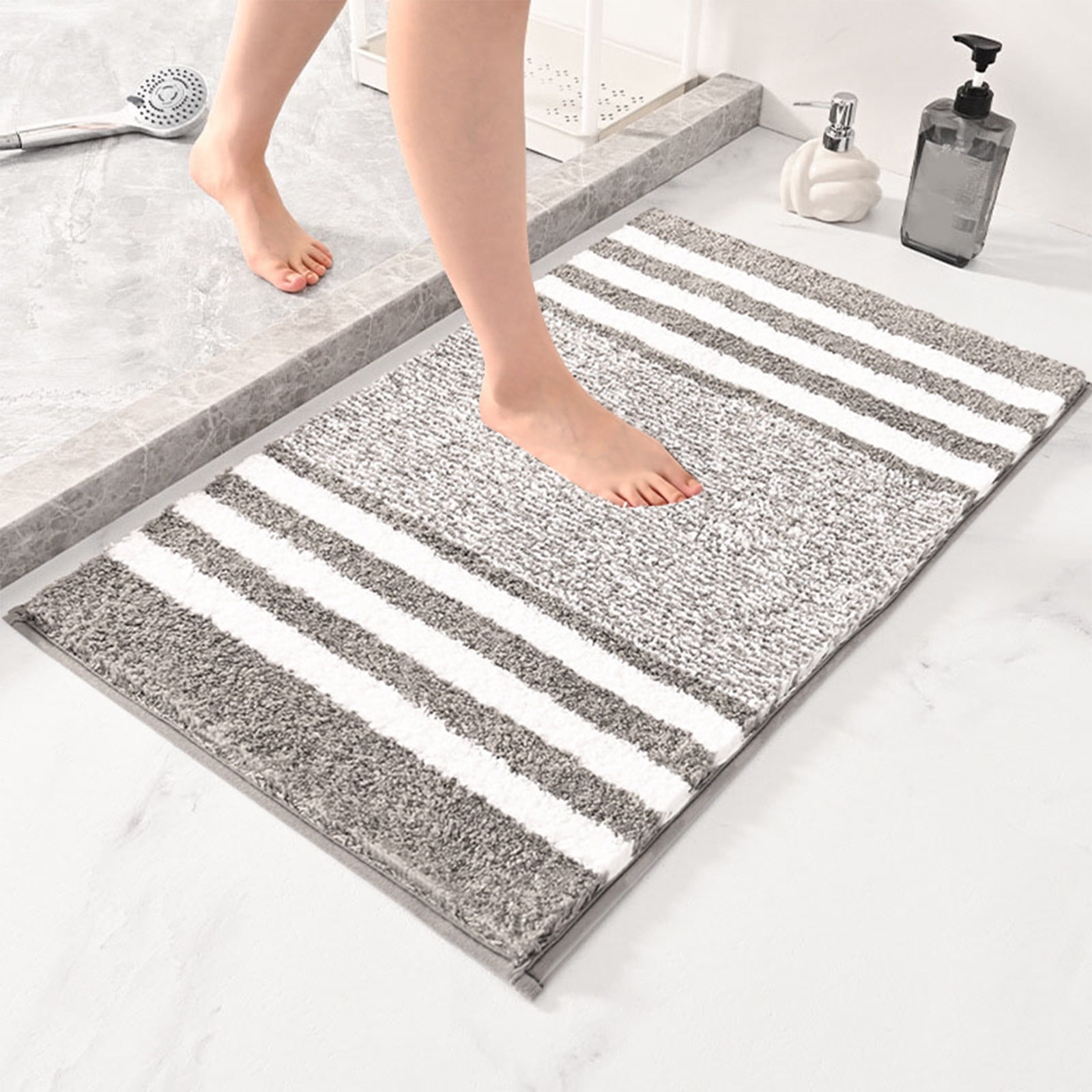 JOGZMZ Extra Thick Microfiber Striped Door Mat - Non-Slip Bathroom ...