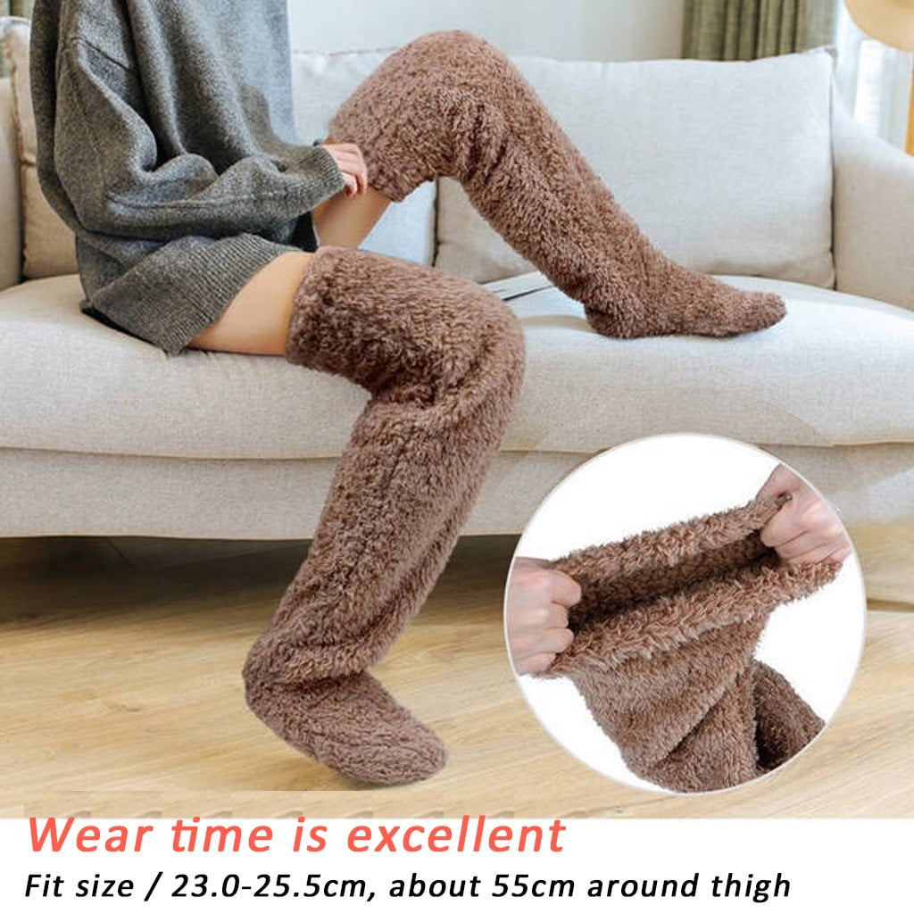 TMOYZQ Over Knee Fuzzy Socks Soft Warm Thigh High Plush Slipper ...
