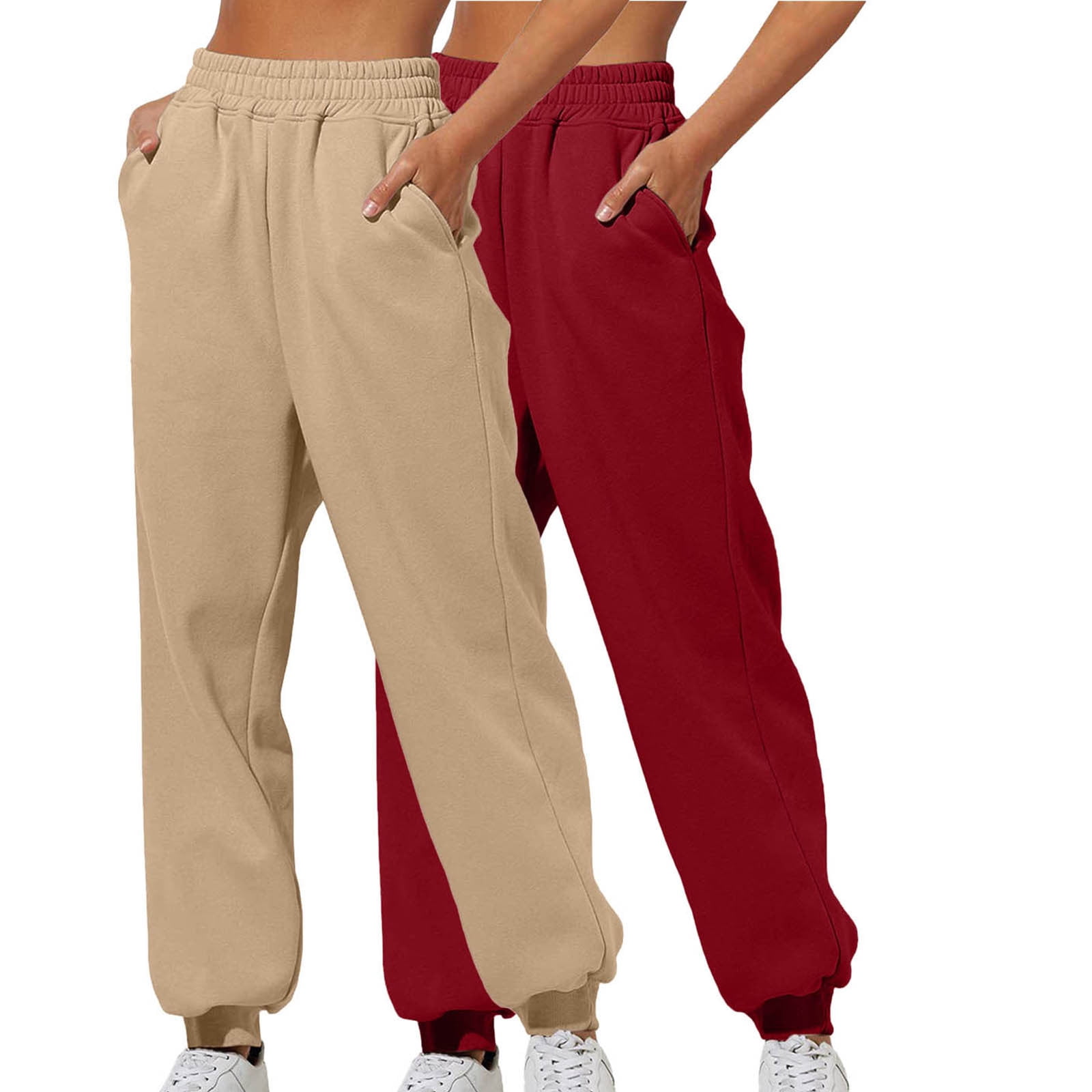 Titcea 2PC Sweatpants Women Elastic Waisted Foot Binding Solid Color ...