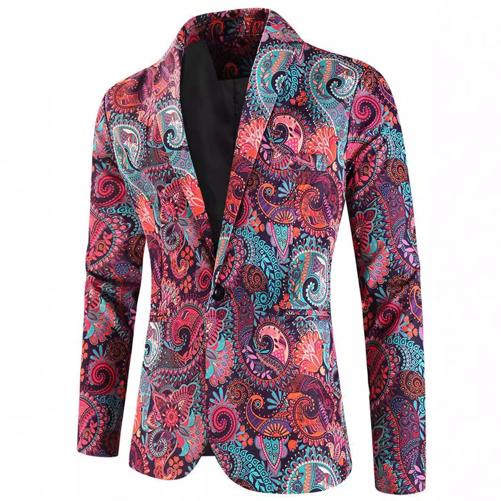 Winter Savings! Titcea Blazer Jacket Men Fashion Printed Long Sleeve V ...