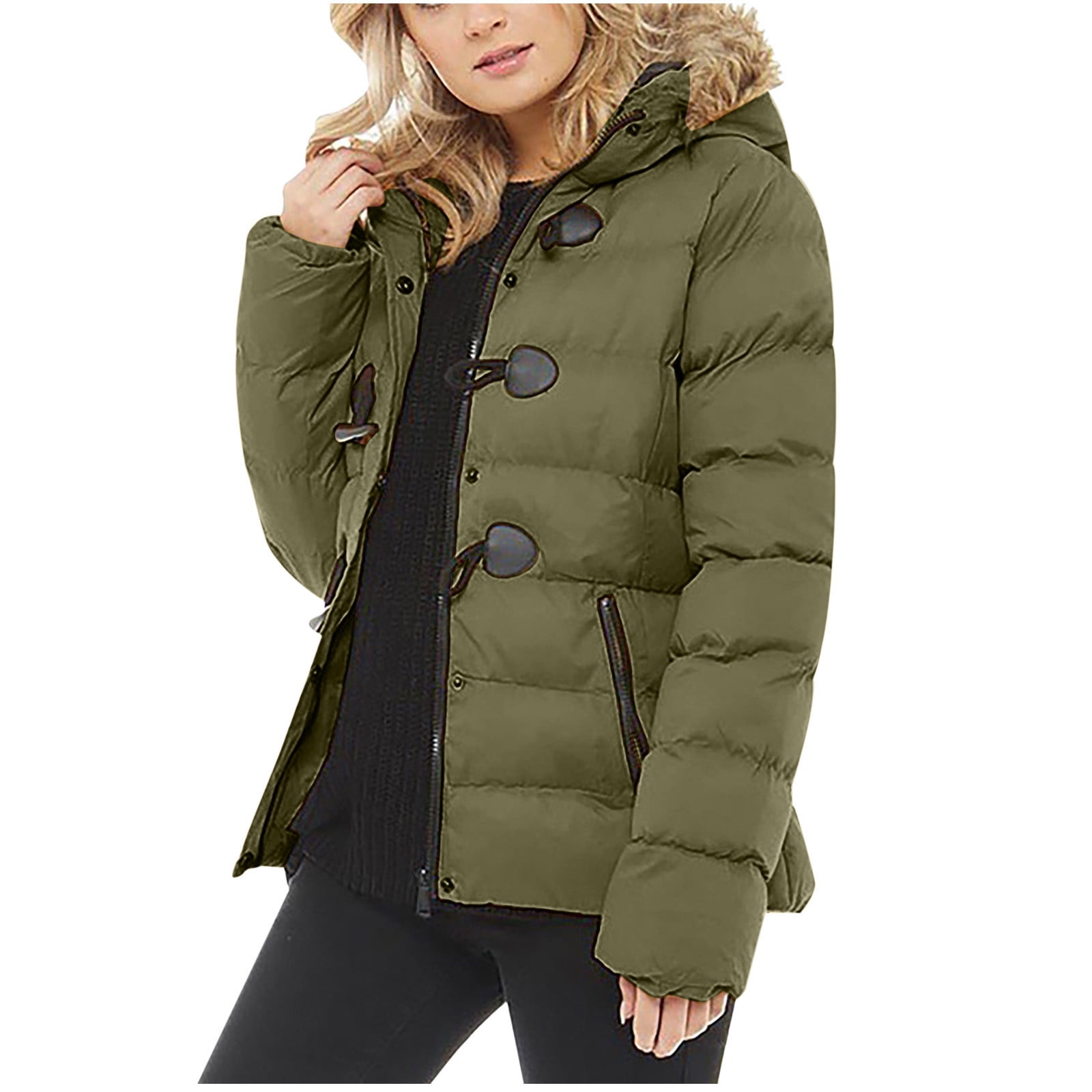 Winter Savings! Titcea Puffer Jacket Womens Hooded Thickened Solid ...