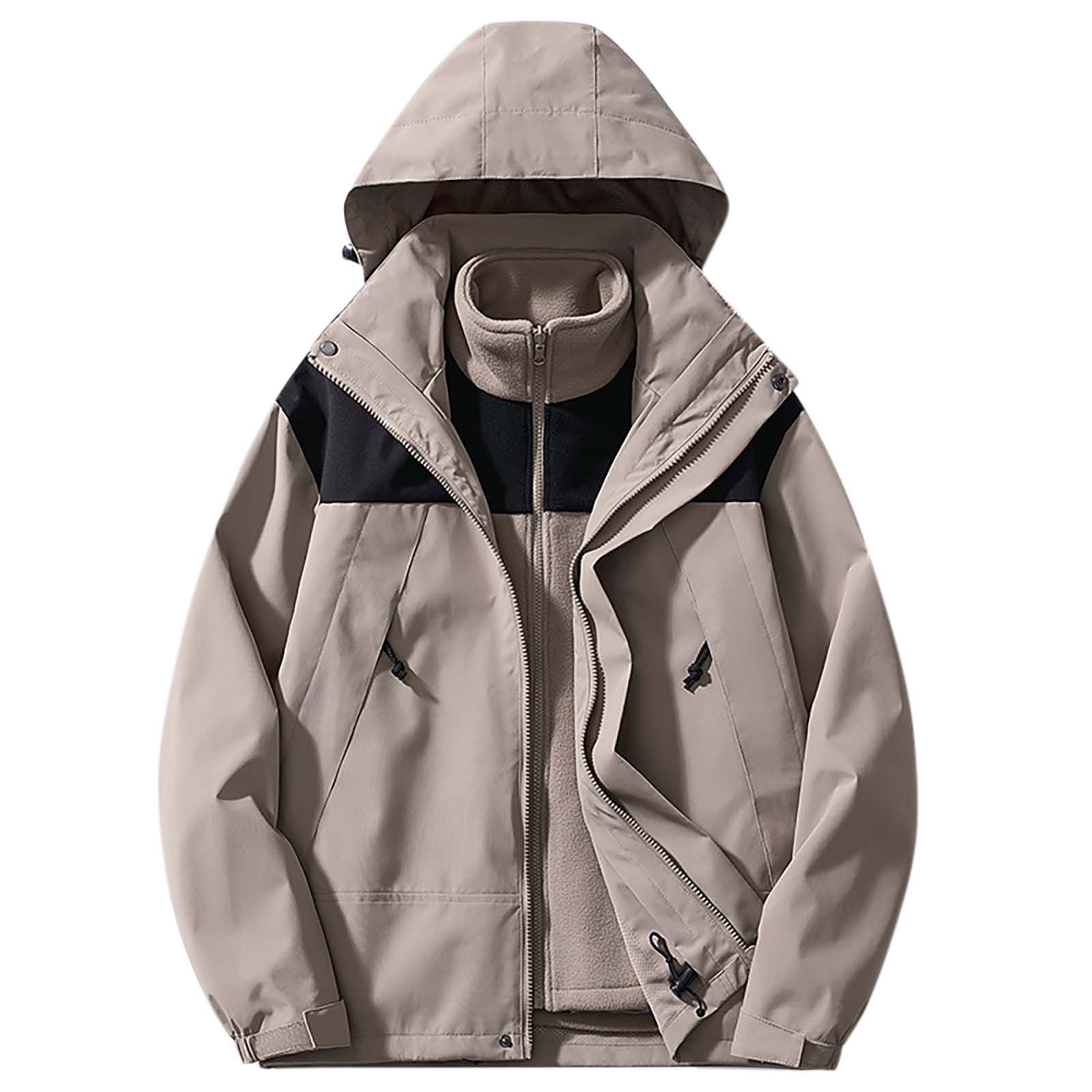 Titcea Rain Jacket Men Lightweight Patchwork Long Sleeve Hooded Puffer ...