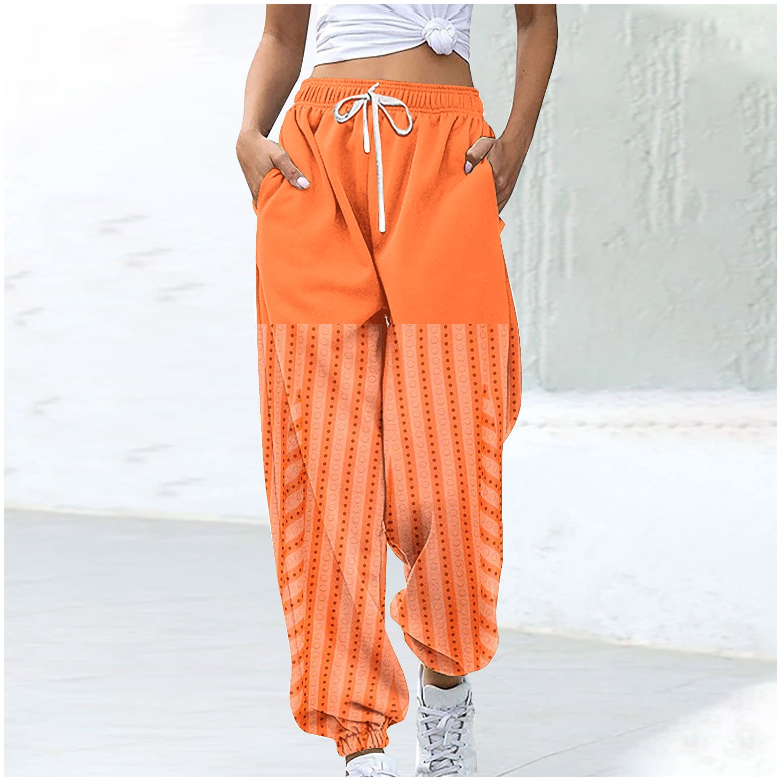 Titcea Sweatpants Women Elastic Waisted Drawstring Striped Print Fleece ...