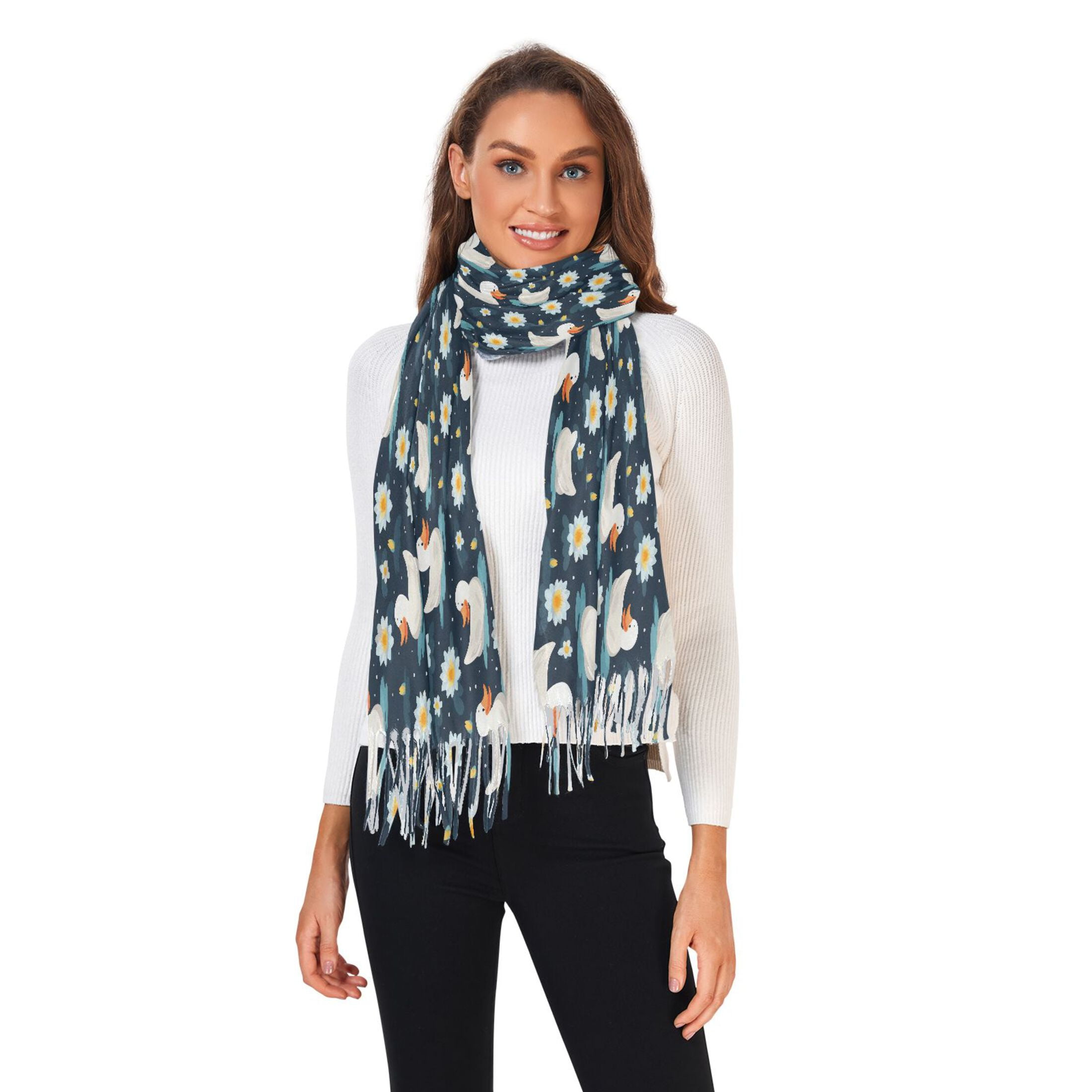 Winter Scarves for Women Cartoon Duck and Daisies Flower Fashion ...