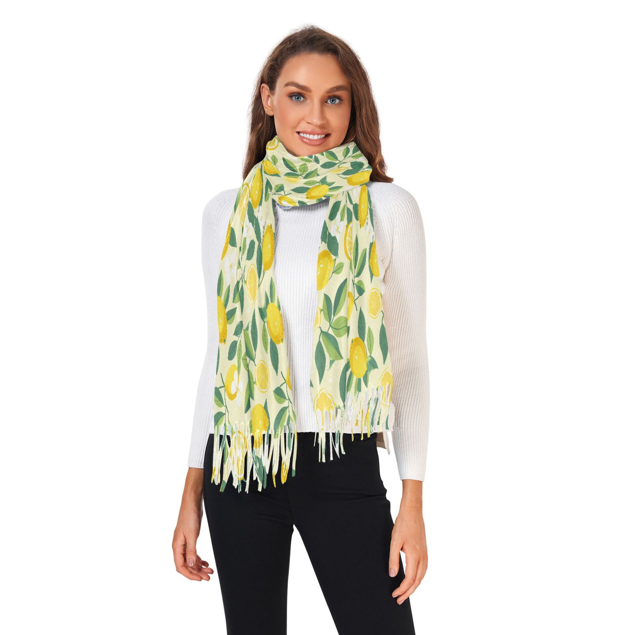 Winter Scarves for Women Cartoon Lemon and Plumeria Fashion Pashmina ...