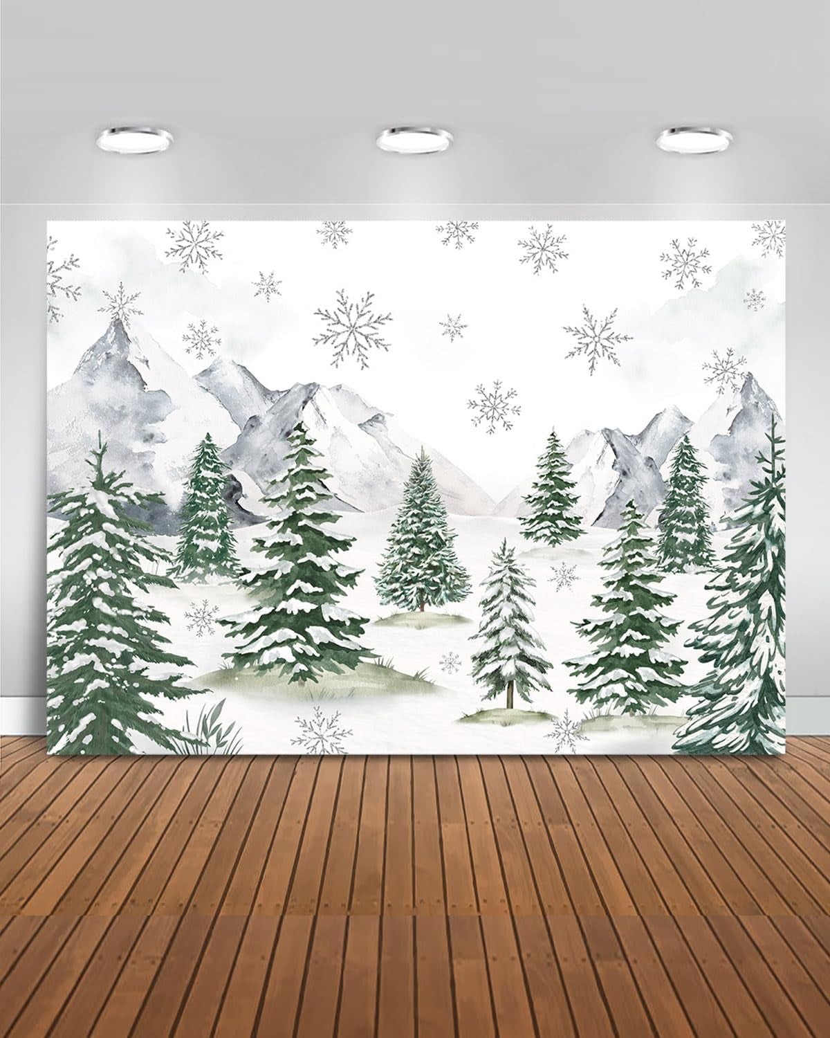 Winter Scene Backdrop with Snowflake Trees - Winter Wonderland Party ...