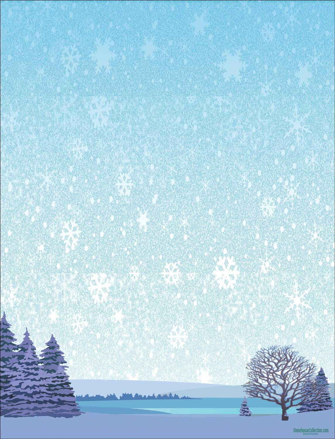 Winter Scene Letterhead Stationery - 60 Paper Sheets Per Stationery ...