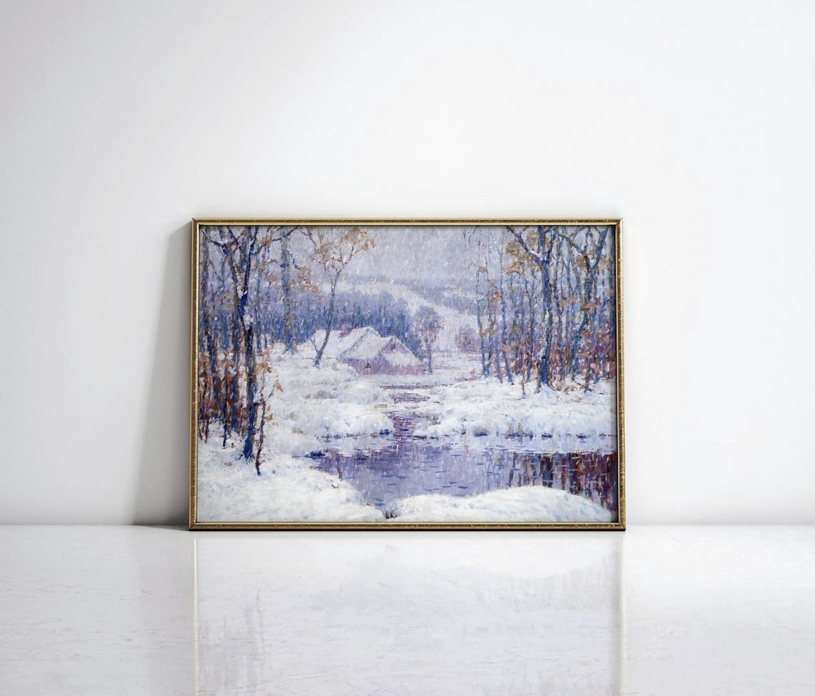 Winter Scene Print, Vintage Winter Festive Landscape, Winter Wonderland ...