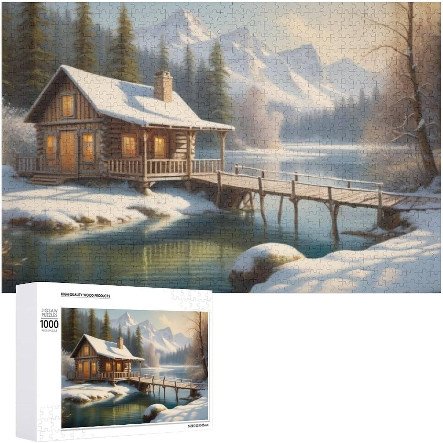 Winter Scene Puzzle 1000 Piece Jigsaw Puzzle Illustration of Lake House ...