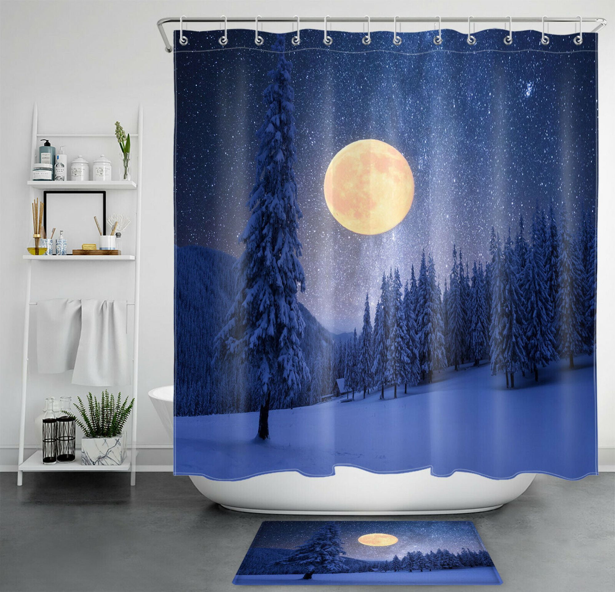 Winter Scene Snow Forest Shower Curtain Full Moon Bathroom - Walmart.com