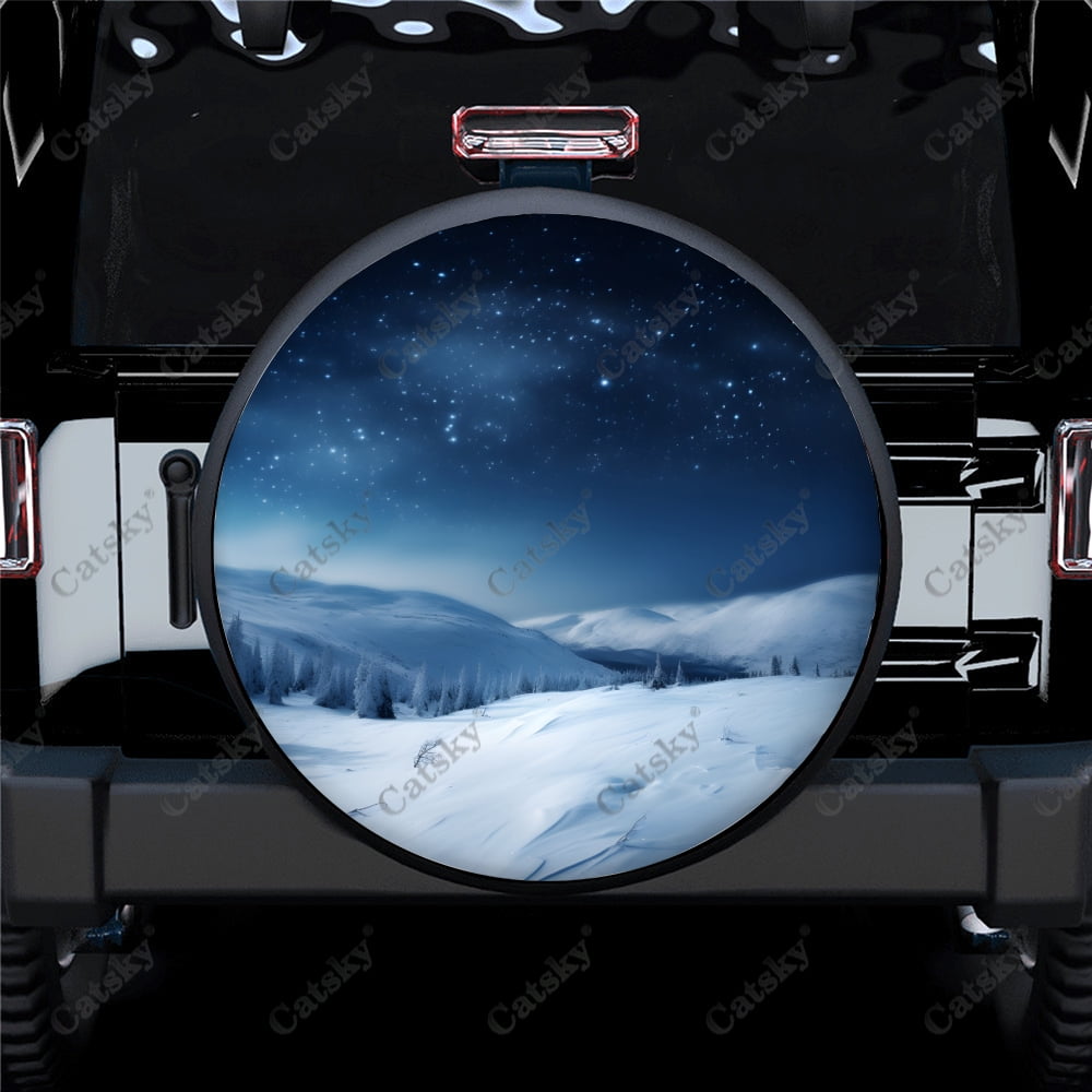 Winter Scene With Snow Polyester Universal Spare Wheel Tire Cover ...