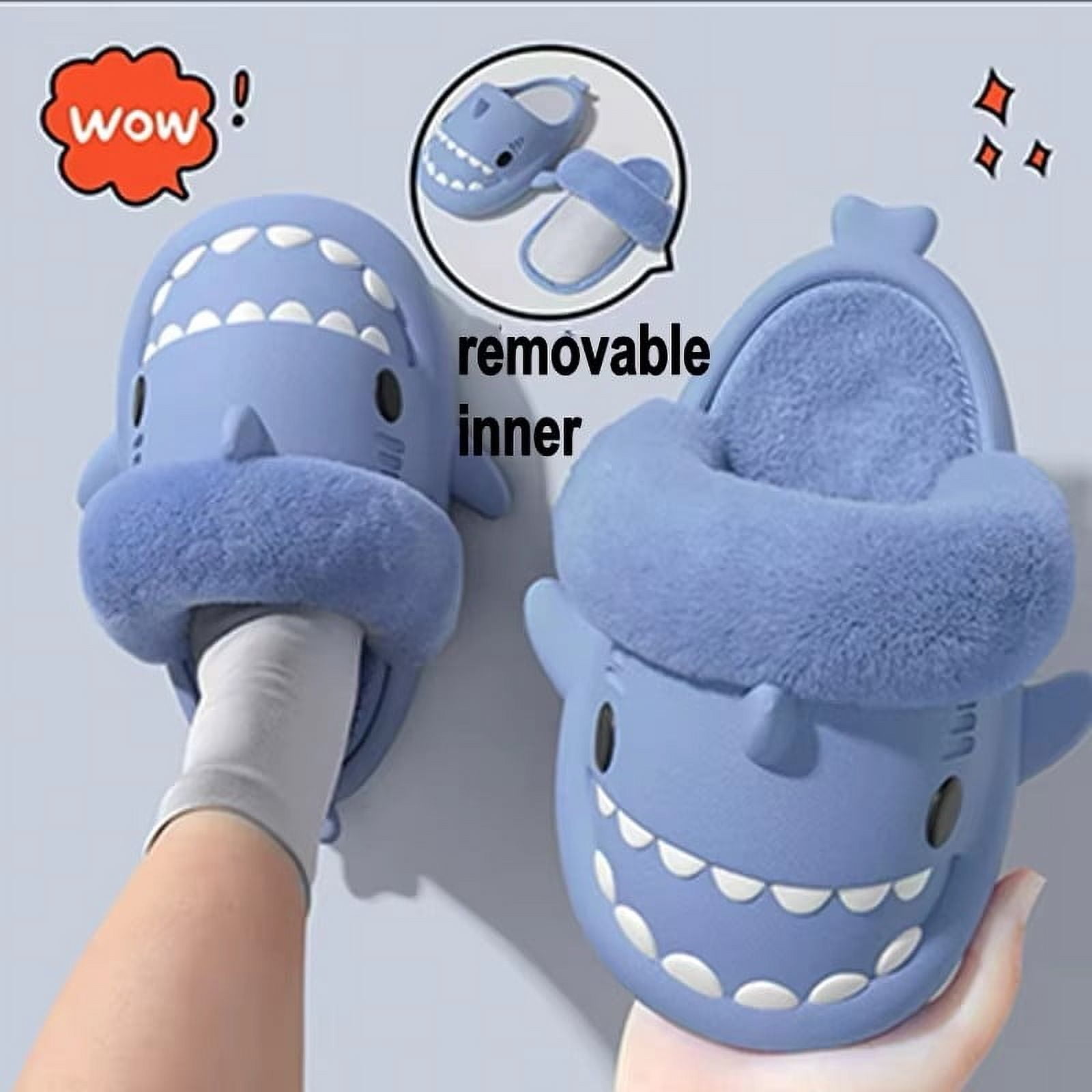 Winter Shark Slippers Women Men Warm Plush Cotton Slides Thick Sole Non ...