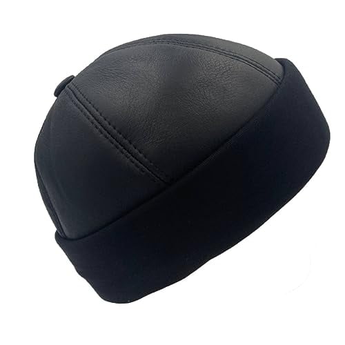 Winter Sheepskin Leather Fur Knit Beanie Cuff Round Bucket Winter Ski ...