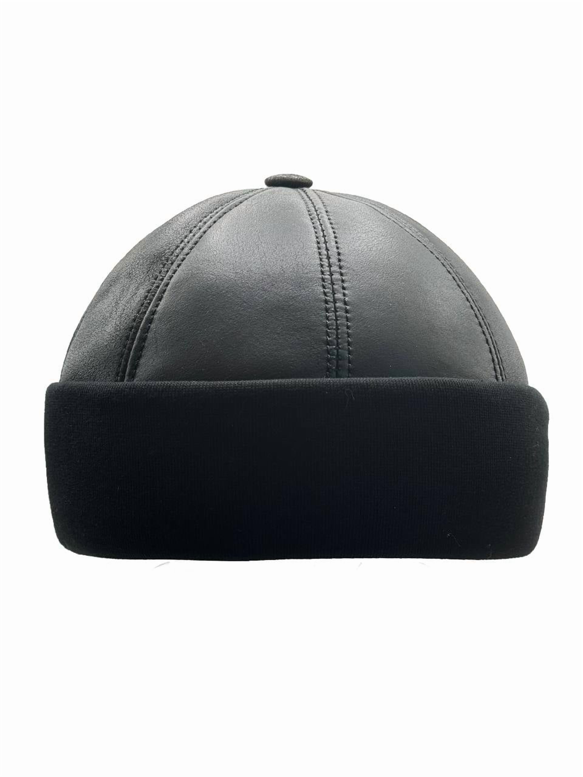 Winter Sheepskin Leather Fur Knit Beanie Cuff Round Bucket Ski Hat ...