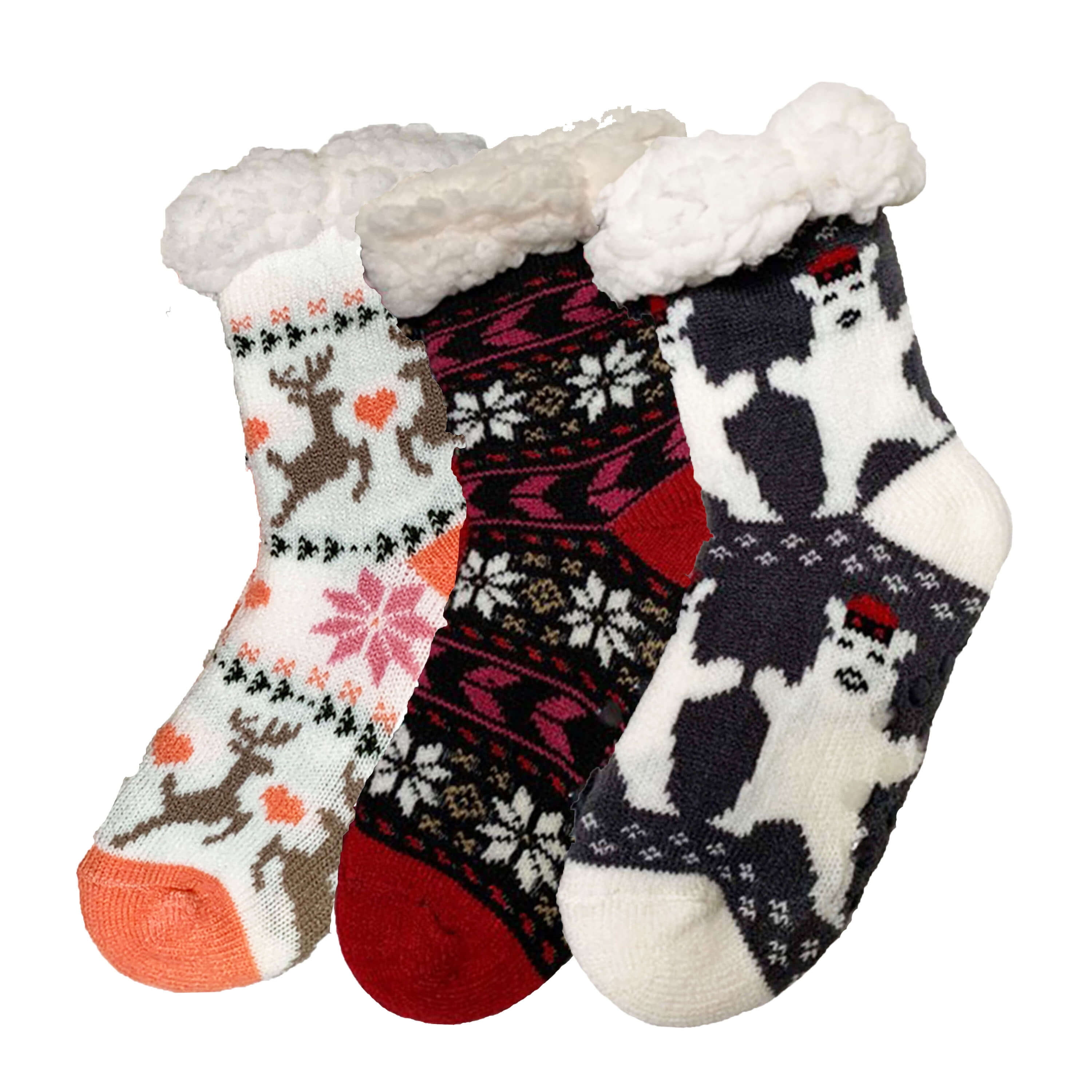 Winter Sherpa Lined Knitted Fluffy Thermal Soft Warm Cozy Christmas ...