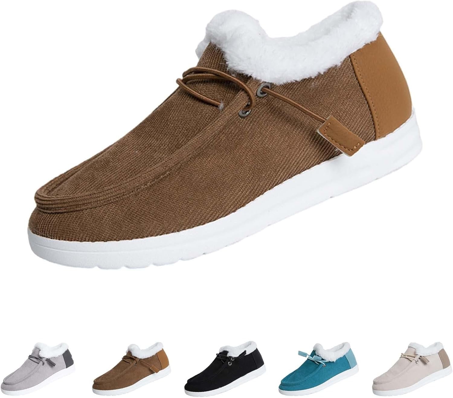 Winter Shoes Women Fleece Lined Low-Top Slip Ons Comfortable Flats Fur ...