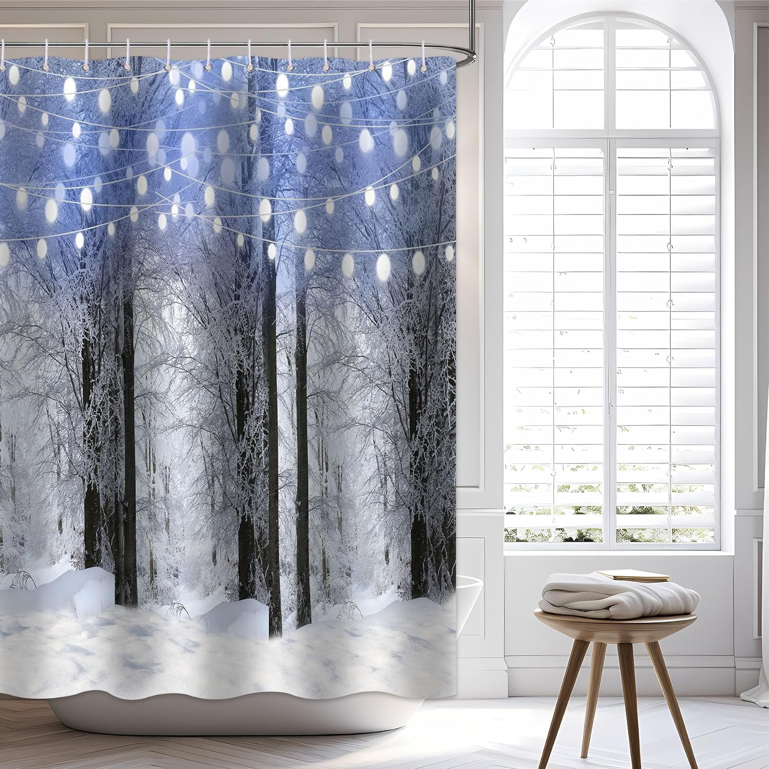 Winter Shower Curtain, Snow Forest Shower Curtain Nature Scenery Shower ...