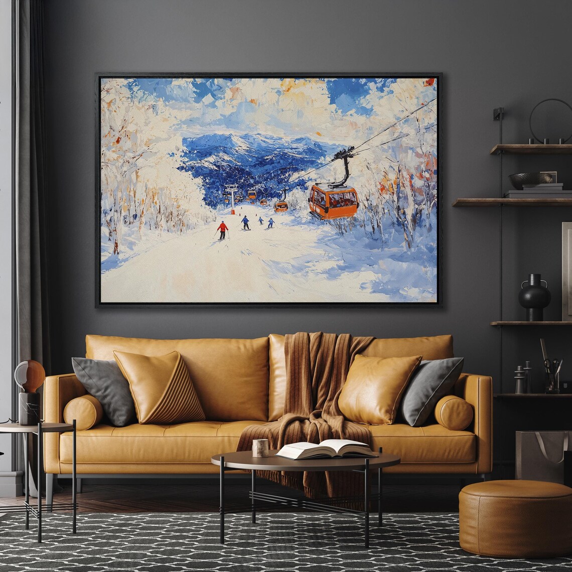 Winter Ski Resort Wall Art, Snowy Mountain Scene Poster, Skiing, Snow ...