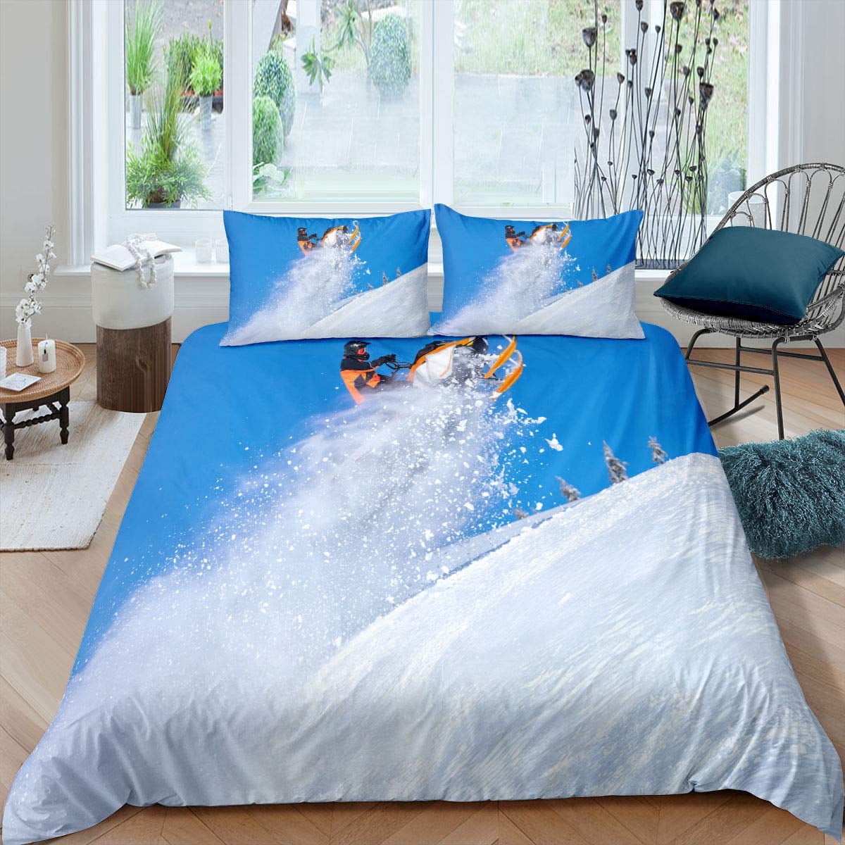 Winter Ski Sports King Duvet Cover Snow Skiing Bedding Set Cartoon High ...