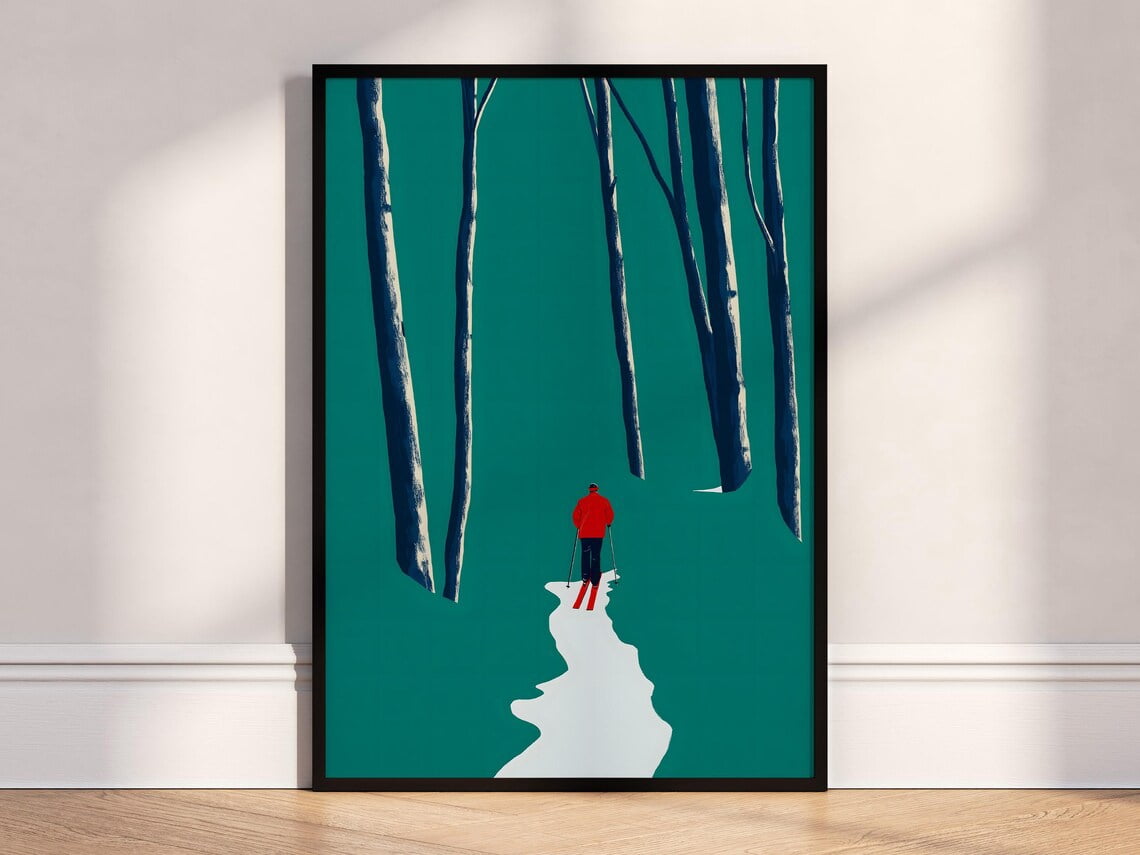 Winter Ski Walk Minimal Forest Landscape Modern Nordic, Stretched ...