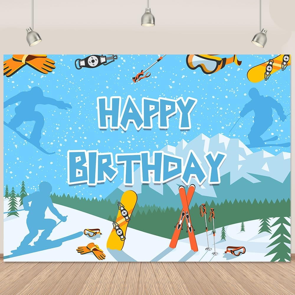 Winter Skiing Birthday Backdrop for Photography Blue Sports Silhouette ...