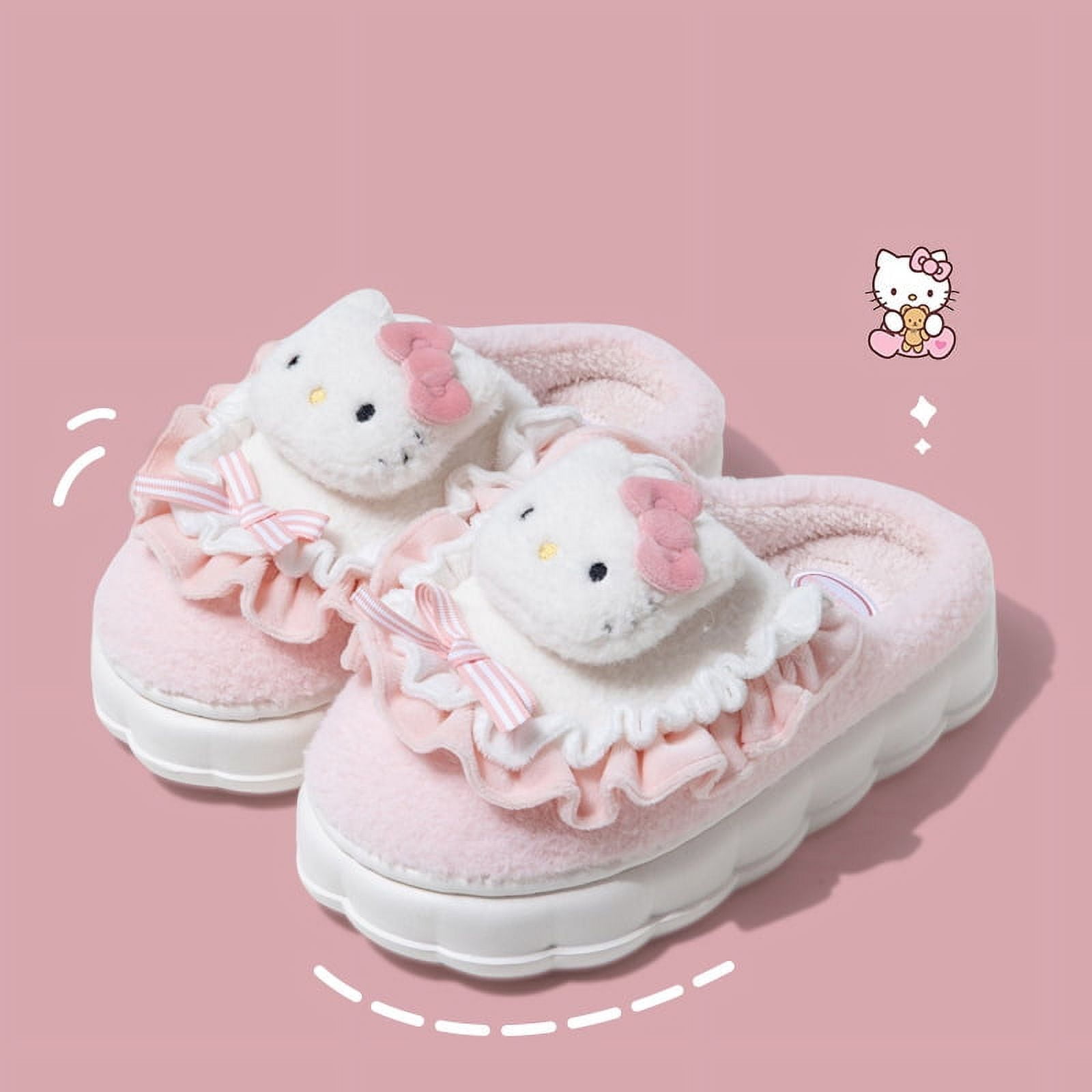 Winter Slippes Warm Slides MINISO Kuromi Hello Kitty Antislip Shoes In ...