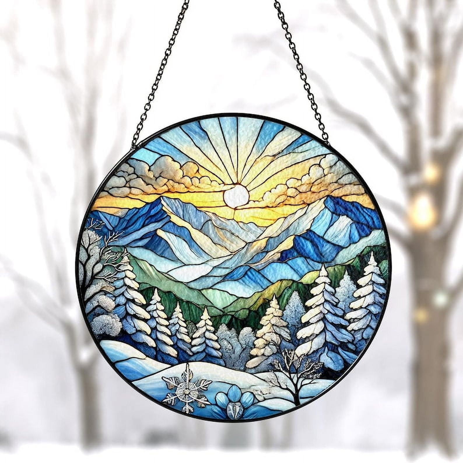 Winter Smoky Mountains Stained Glass Suncatcher Window Decor Gift For ...
