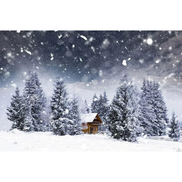 Winter Snow Backdrop Wooden House Outdoors Natural Mountains Scene Kid ...