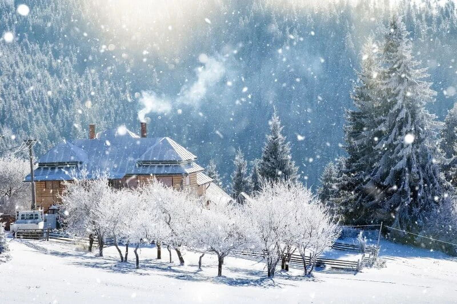 Winter Snow Backdrop Wooden House Outdoors Natural Mountains Scene Kid ...