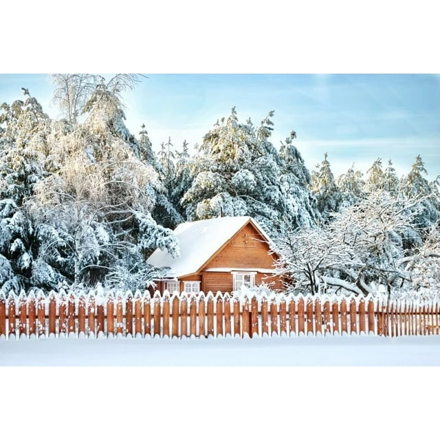 Winter Snow Backdrop Wooden House Outdoors Natural Mountains Scene Kid ...