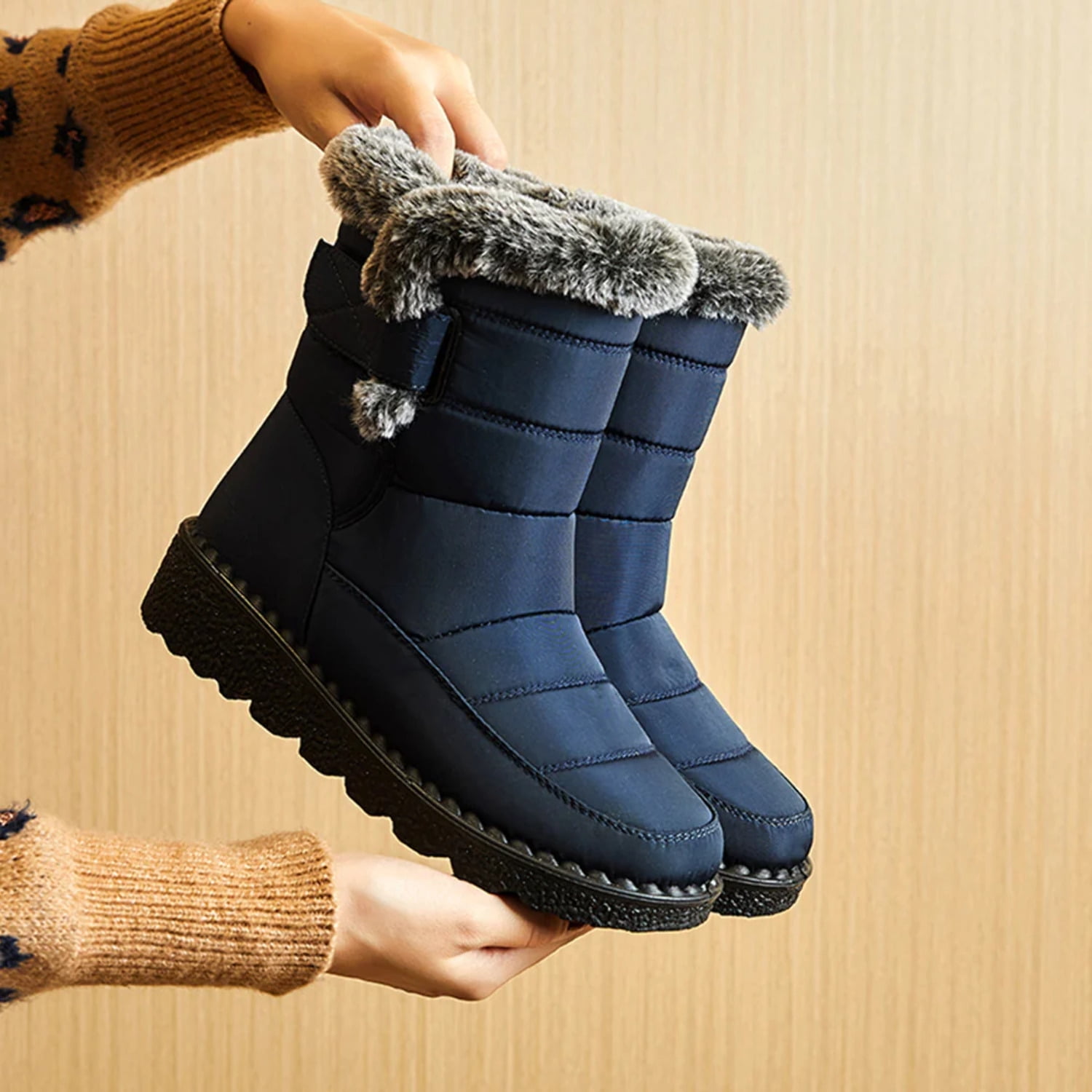Winter Snow Boots Warm Plush Platform Boots Waterproof Velcro Shoes ...