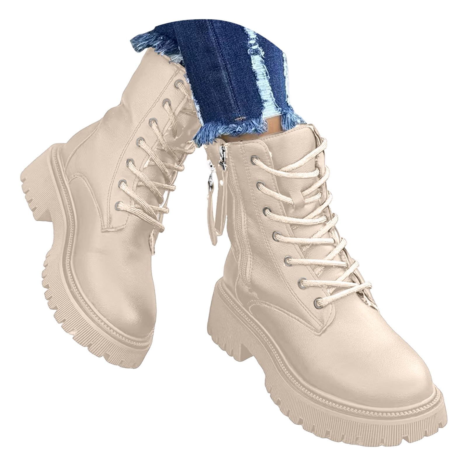 Winter Snow Boots for Women Double Zipper Platform Lug Sole Lace up ...