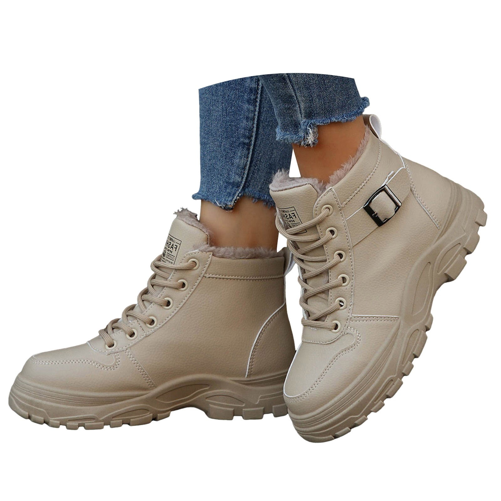 Winter Snow Combat Boots for Women Fashion Casual Leather Lace up ...